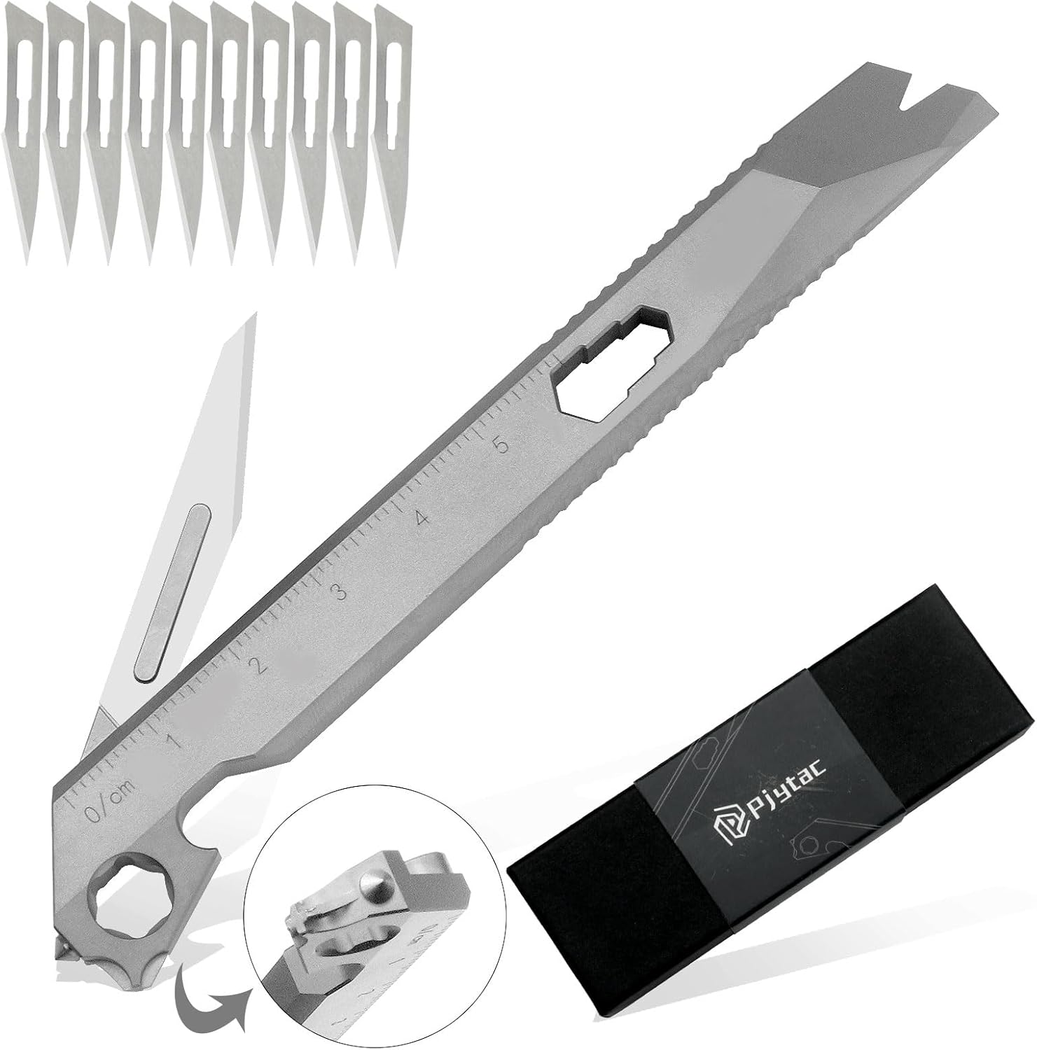 PJYTAC Titanium Pry Bar 10 in 1 Mini Pry Bar EDC Titanium Pocket Tool ...