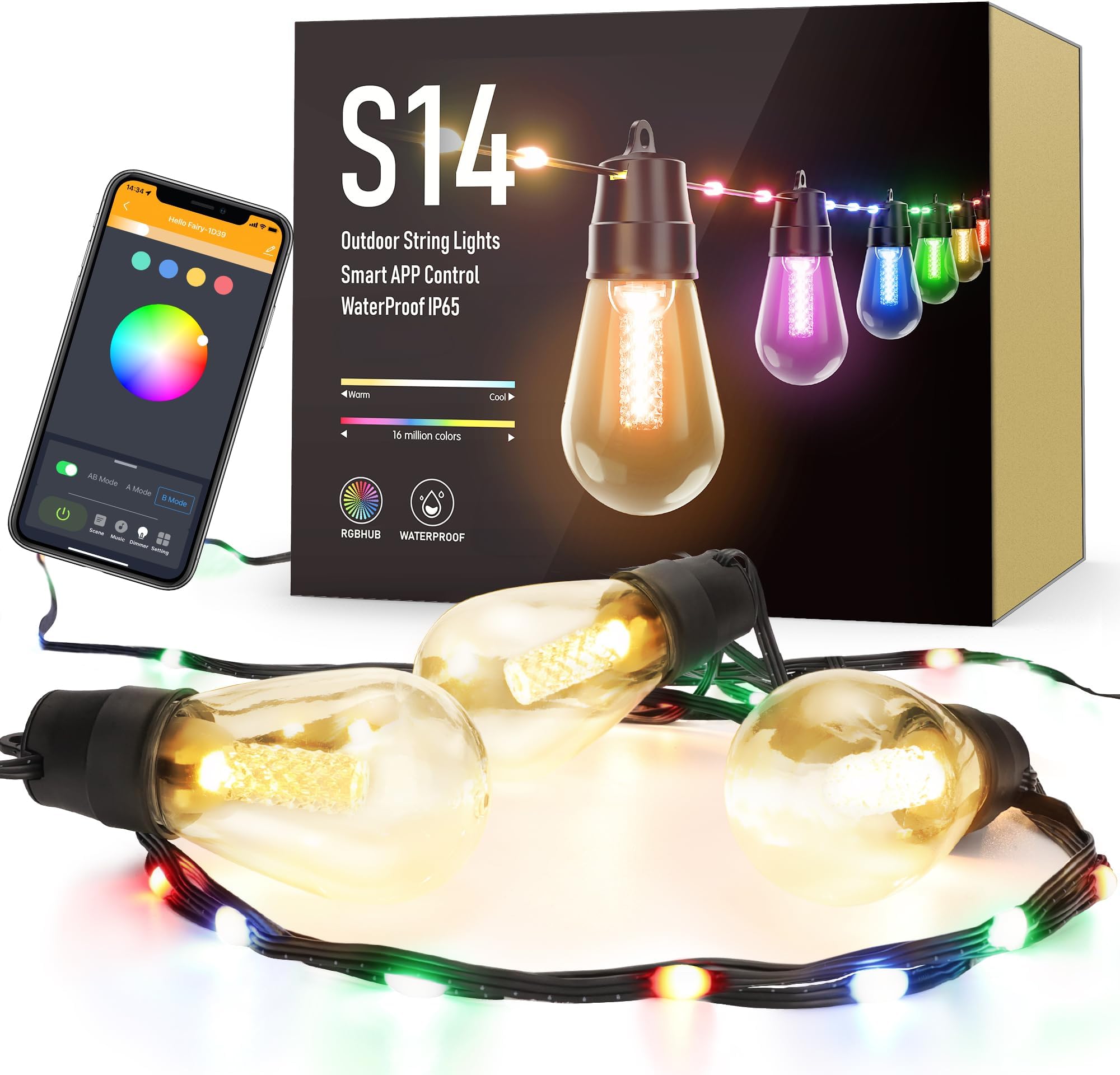 Smart Color String Lights Outdoor with Rope Fairy - RGB & Warm White ...