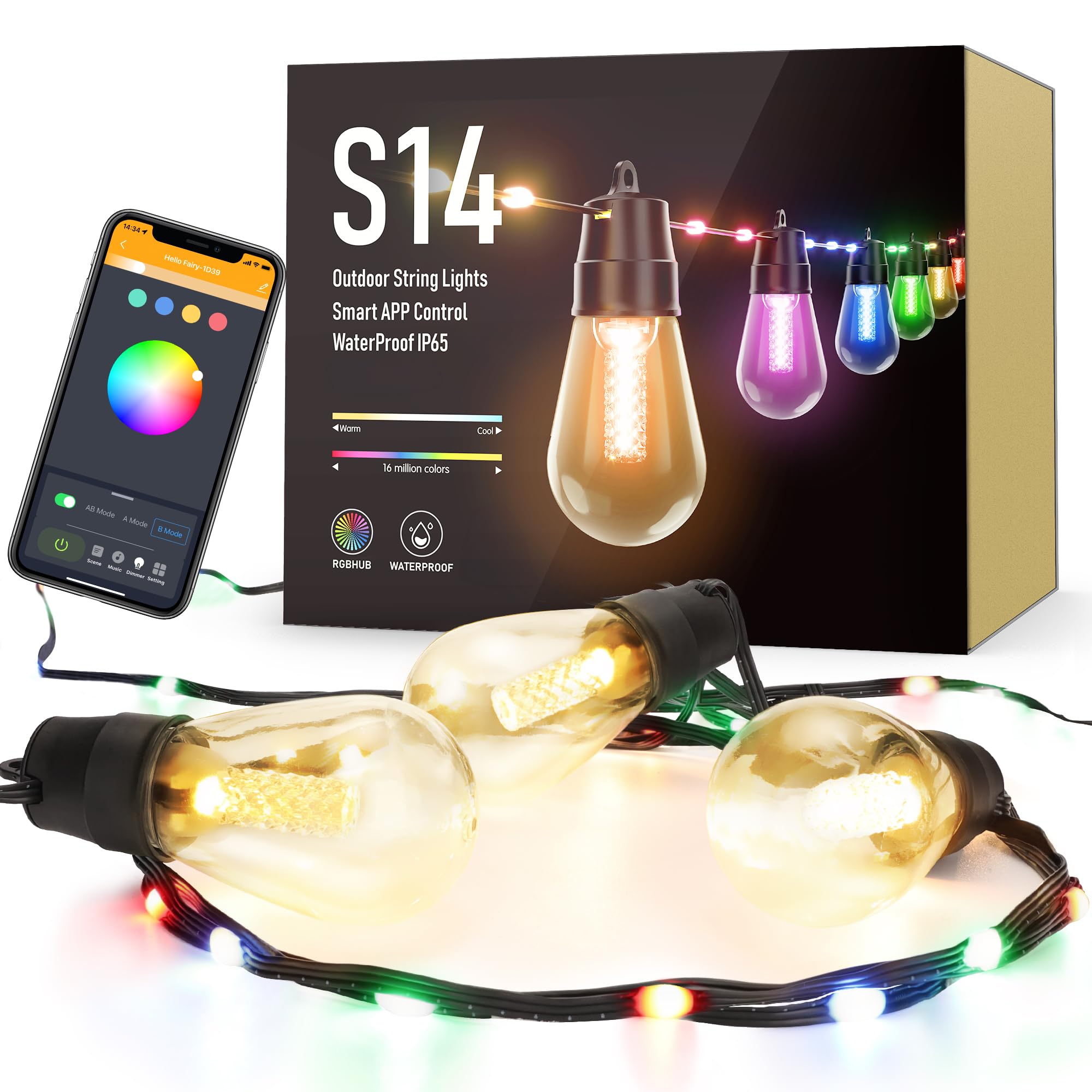 Smart Color String Lights Outdoor with Rope Fairy - RGB & Warm White ...