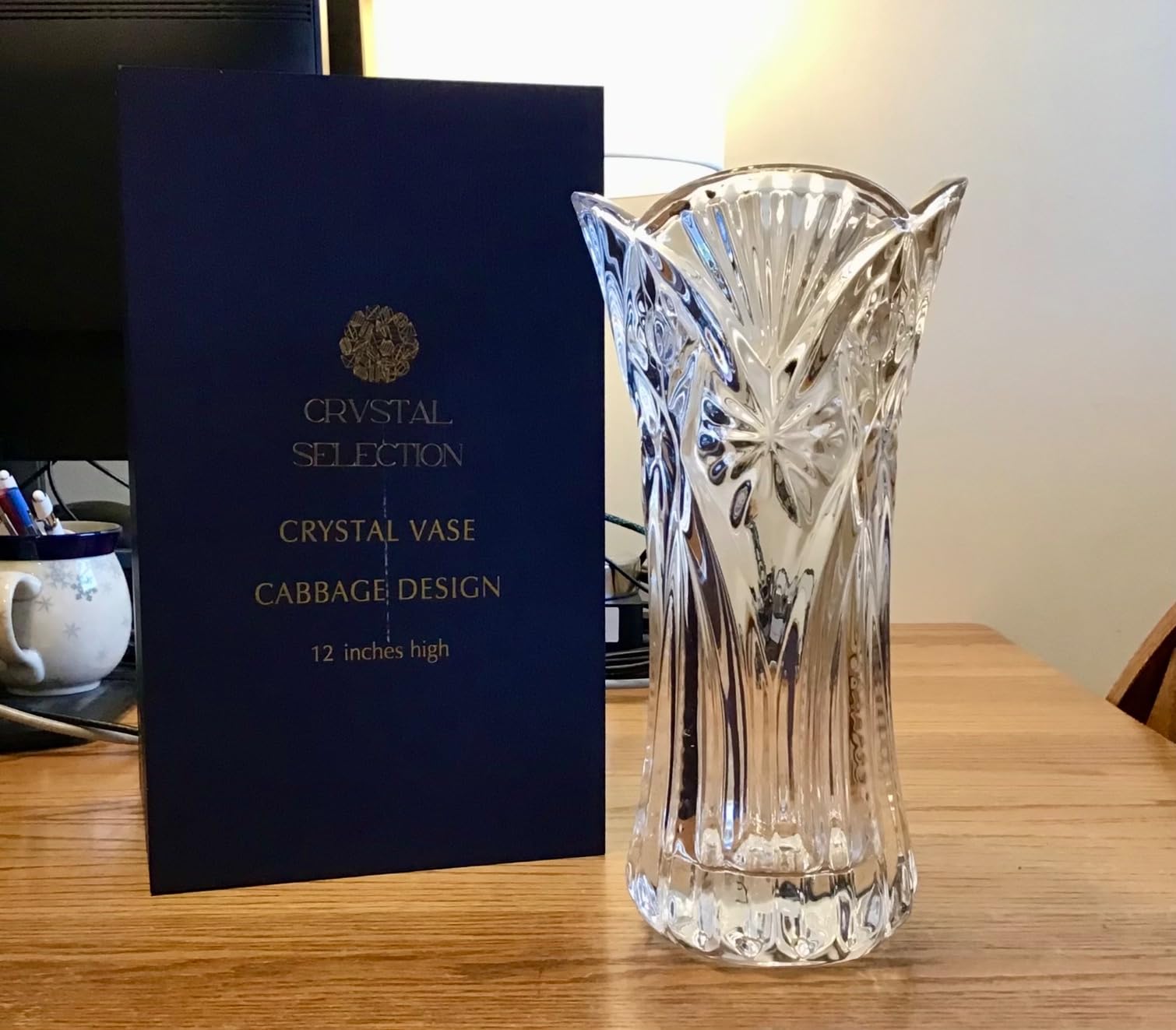 Amazon.com: CS Crystal Vase 12-inch high, Cabbage Design, for Flowers ...