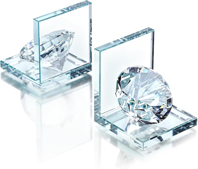 Amazon.com: 1 Pair Crystal Bookends with 80mm Clear Diamond, L Shaped ...