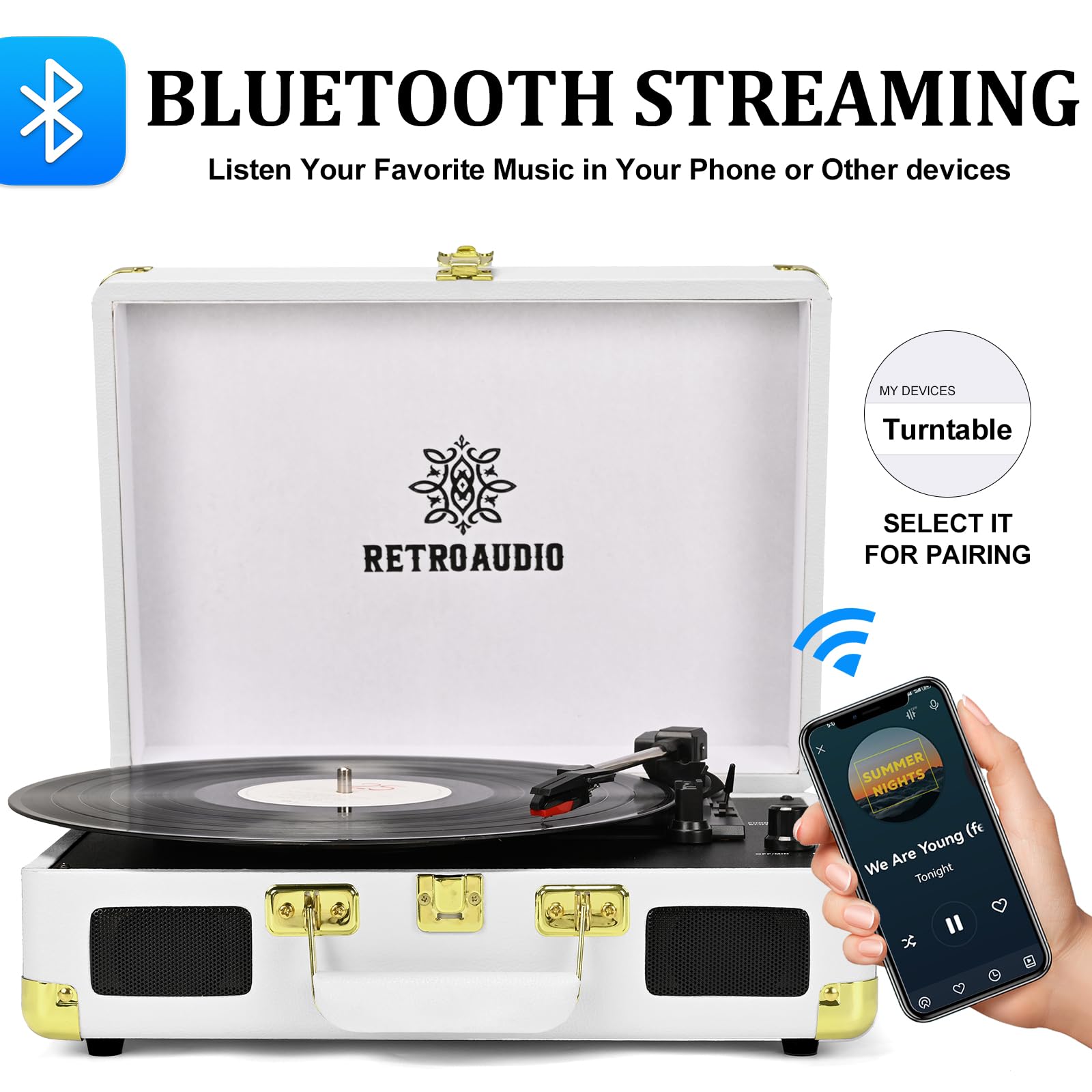 Portable Turntable RetroAudio 3-Speed Bluetooth Suitcase Record Player ...