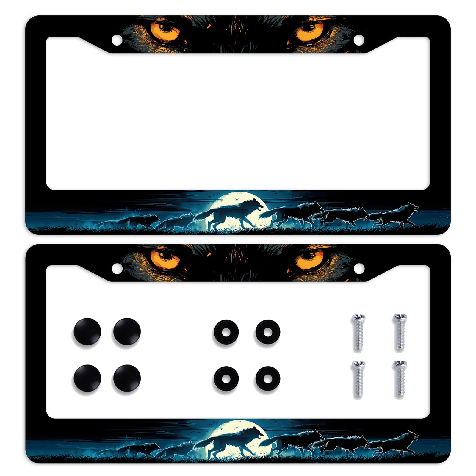Amazon.com: Wolf License Plate Frame Wolf Pack Moon Ferocious Animal ...