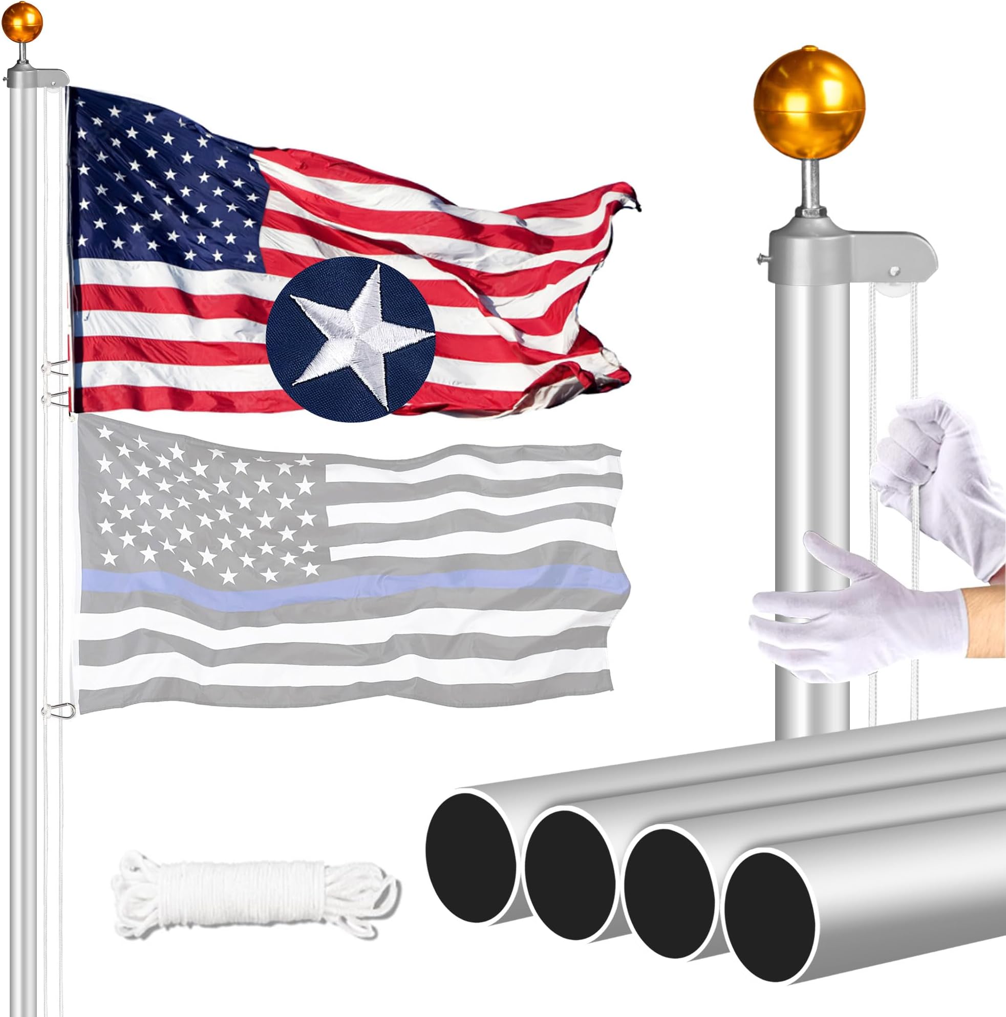 Amazon.com : Replacement Section for 20 ft Sectional Aluminum Flag Pole ...