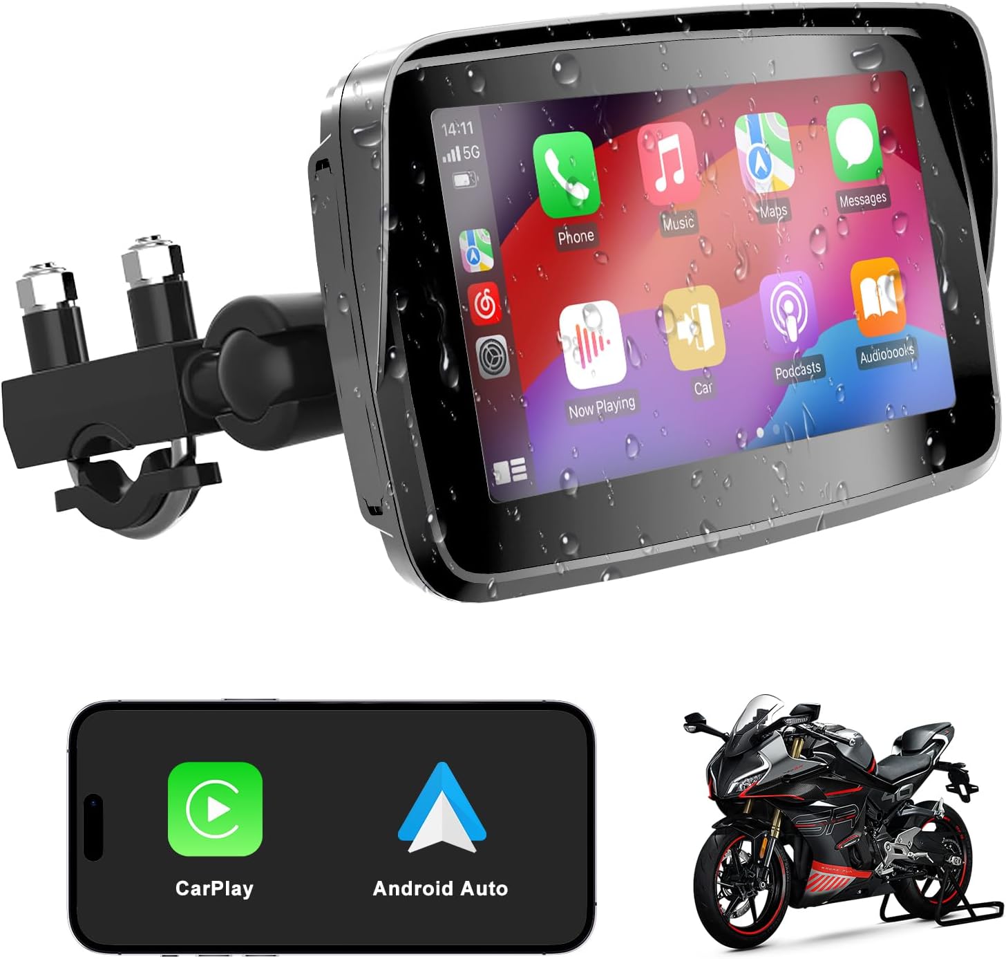 Carpuride W702 Senza Fili Schermata Carplay Per Moto, Portatile CarPlay ...