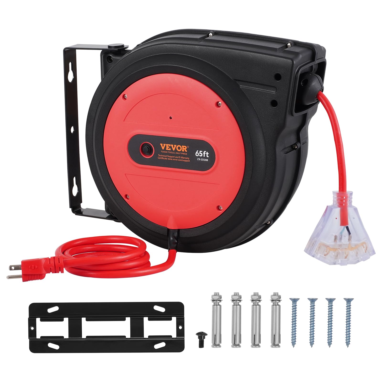 Amazon.com: VEVOR 65FT Retractable Extension Cord Reel, 12AWG/3C SJTOW ...