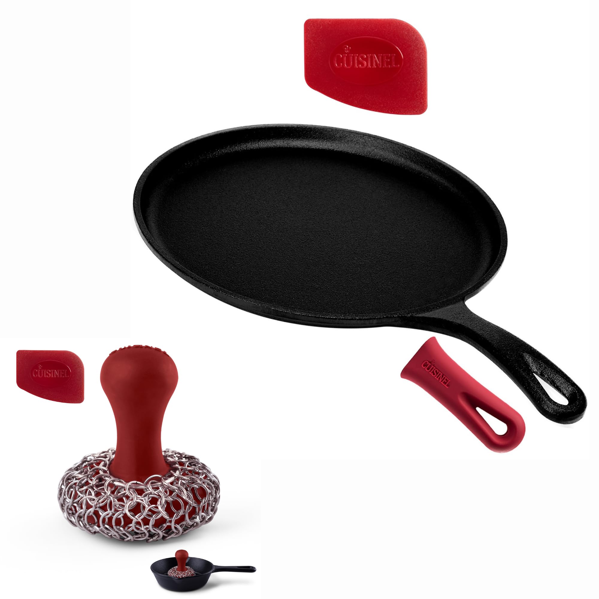 Amazon.com: Cuisinel Cast Iron Round Griddle + Chainmail Scrubber - 10. ...