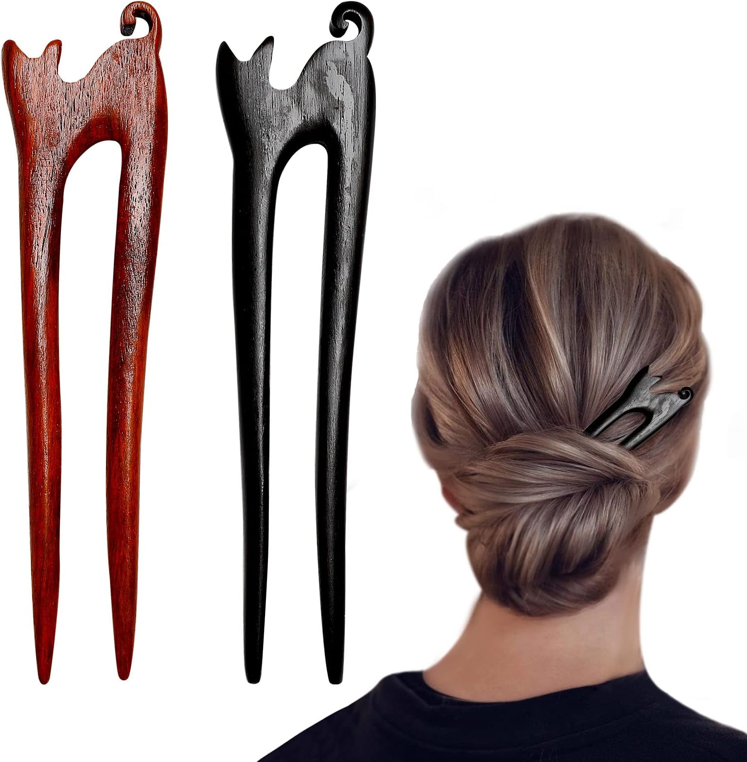 Amazon.com: 2 Pcs Sandalwood Cat Hairpin Retro Style Palace Hair U ...