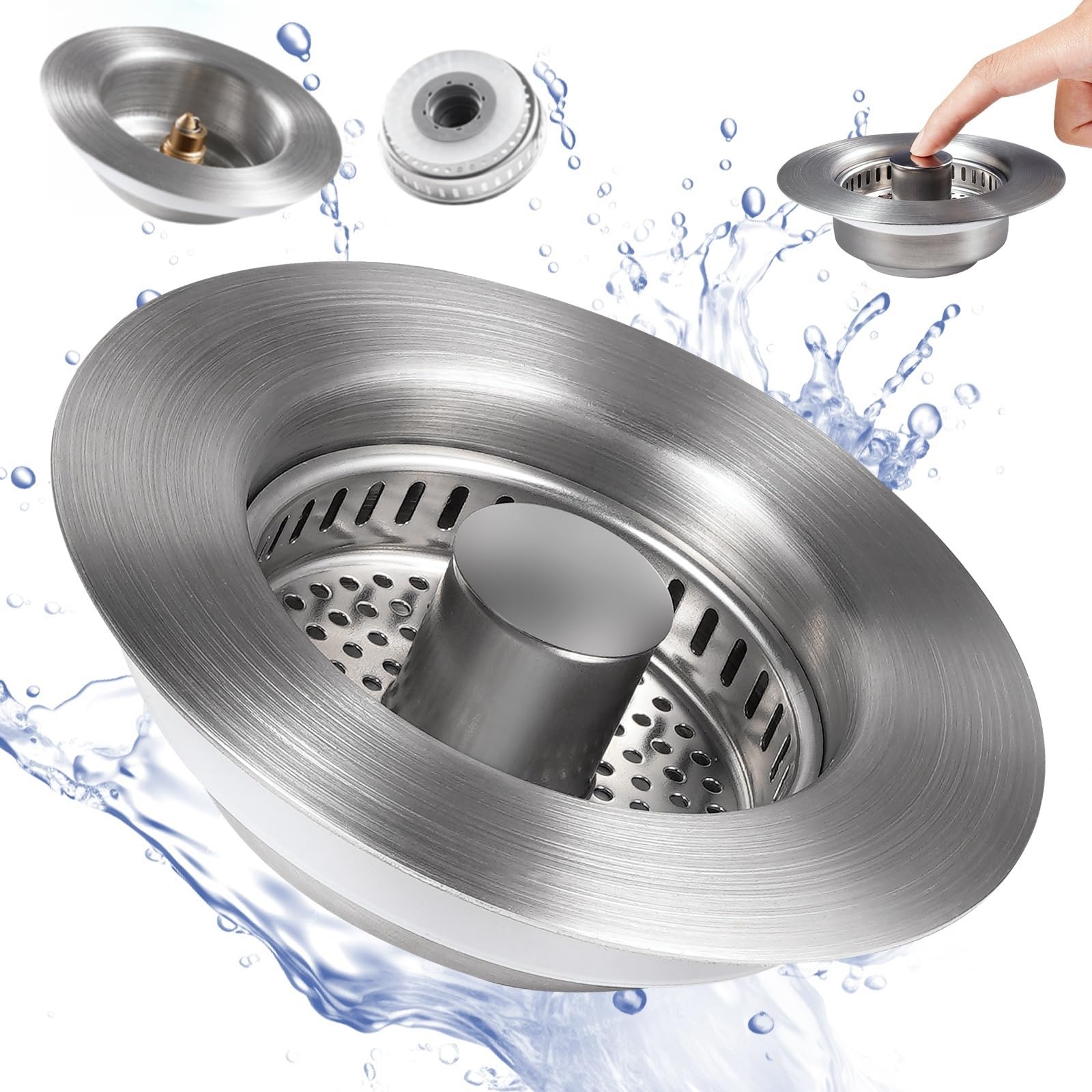 Upgraded 3in1 Kitchen Sink Drain Strainer,Sink Stopper,Stainless Steel ...