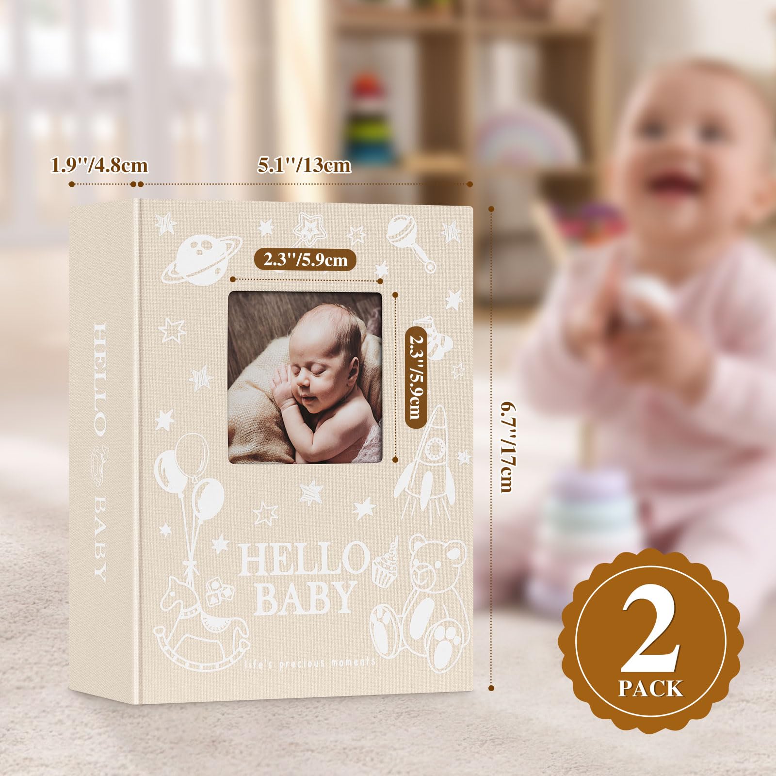 Snapklik.com : Baby Photo Album 4x6 100 Pockets 2 Packs, Mini Linen DIY ...