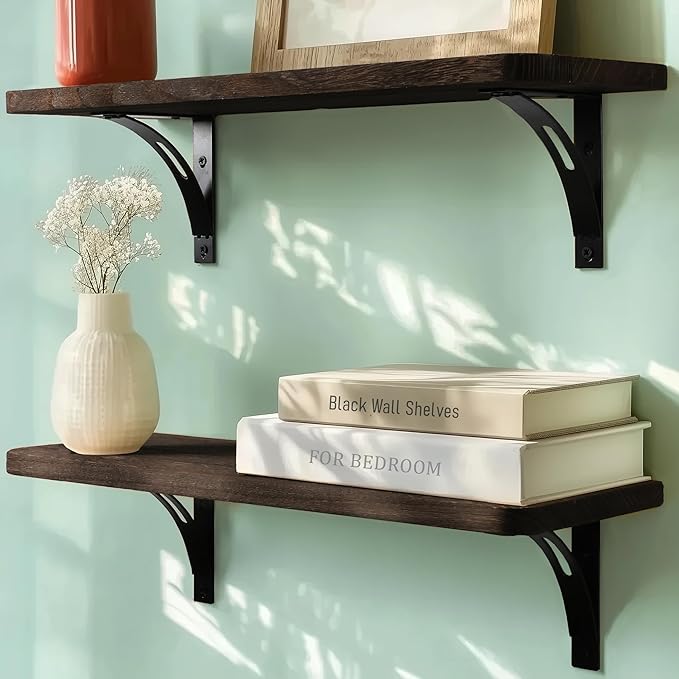 Amazon.com: Reinforced Steel Bracket Brown Shelves for Wall - Easy to ...