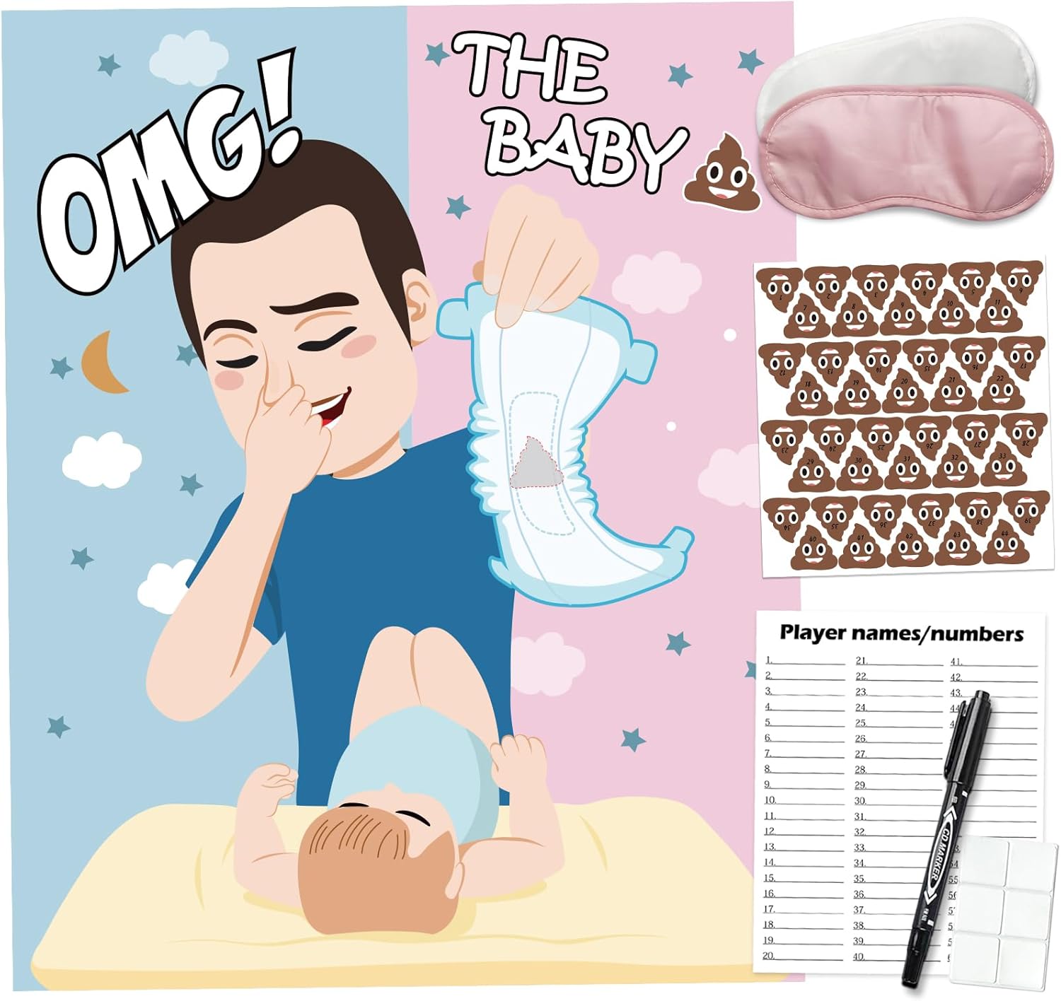 Amazon.com: PARTYLOUD Pin The Sticker On The Diaper, Baby Shower Games ...