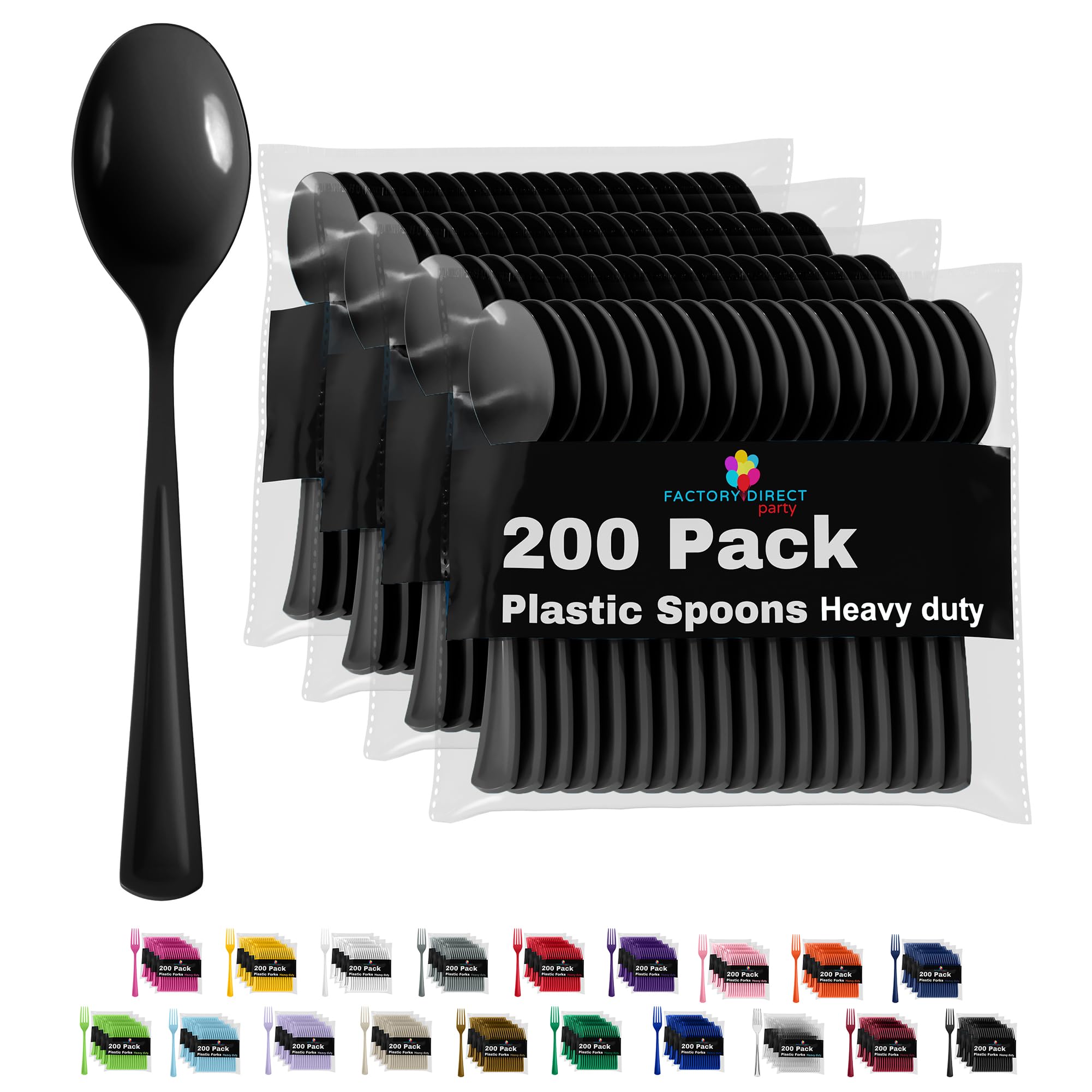 Amazon.com: Disposable Black Plastic Spoons 200 Pcs - Heavy Duty Black ...