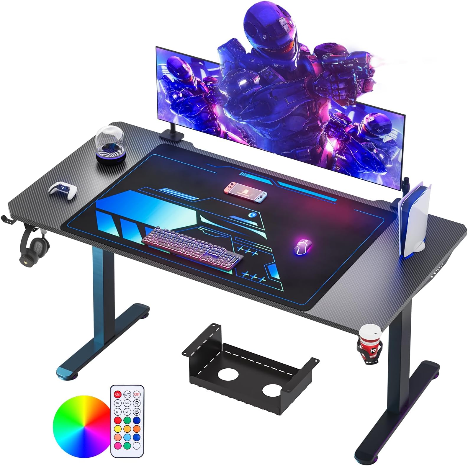 Devoko Höhenverstellbar Gaming Tisch 186x70cm mit Tastaturauszug und ...