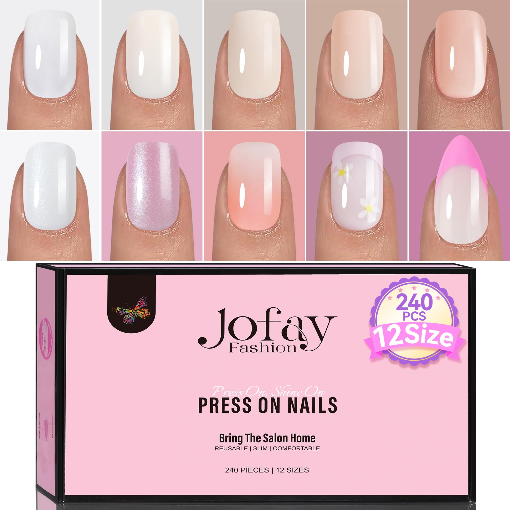 False Nails Tips, Jofay Fashion Solid Color Nails Press on 10 Pack (240 ...