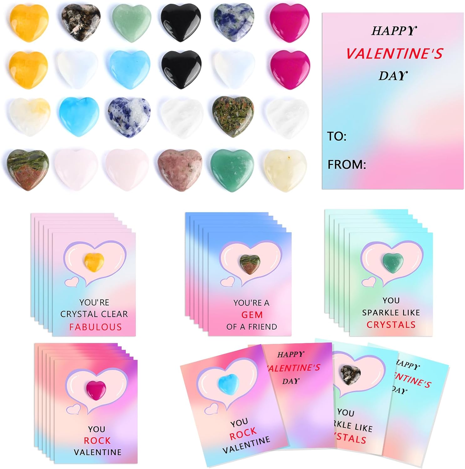 WVD 24Pcs Valentines Cards for Kids, Valentines Day Card with Crystal ...