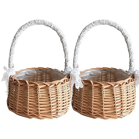 Amazon.com: 2Pcs Small Wicker Basket with Handle - Flower Girl Baskets ...