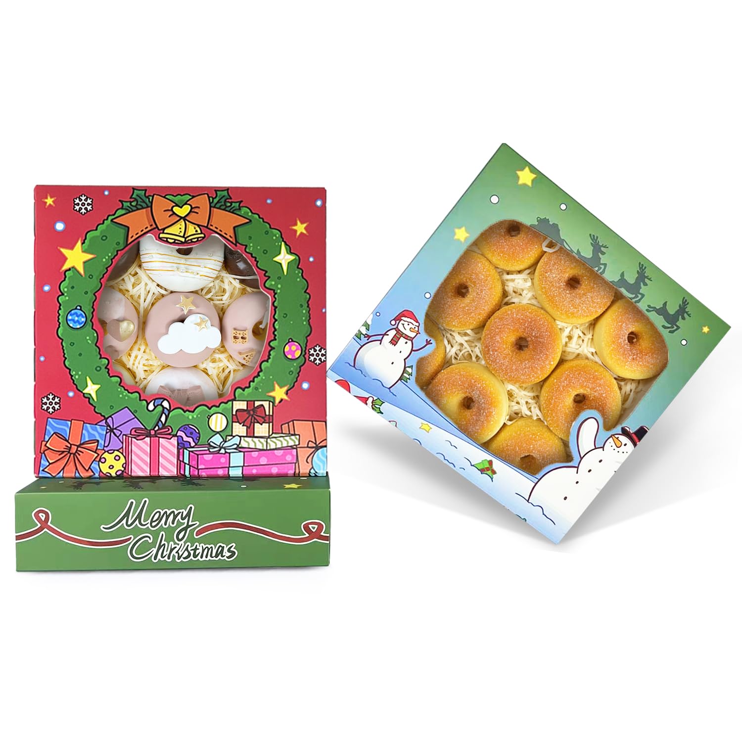 Christmas Bakery Boxes with Window 8x8x2.5 inches Pastry Boxes Cookie ...