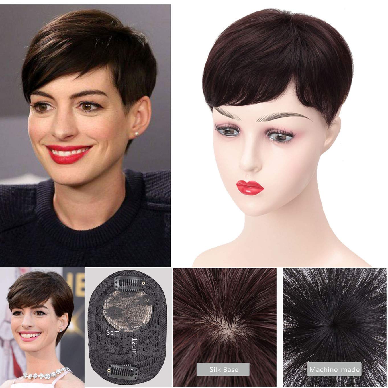 Amazon.com : LesafeV 8x12cm Nature Straight Topper Human Hair Side Part ...