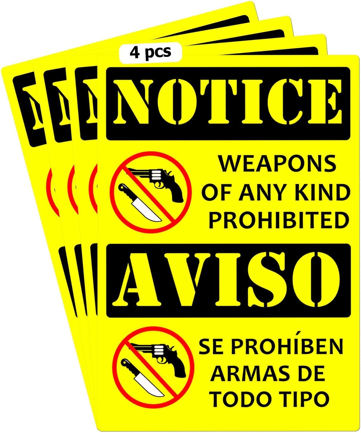 Amazon.com: 4 Pack NOTICE Weapons Of Any Kind Prohibited Label No ...