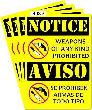 Amazon.com: 4 Pack NOTICE Weapons Of Any Kind Prohibited Label No ...