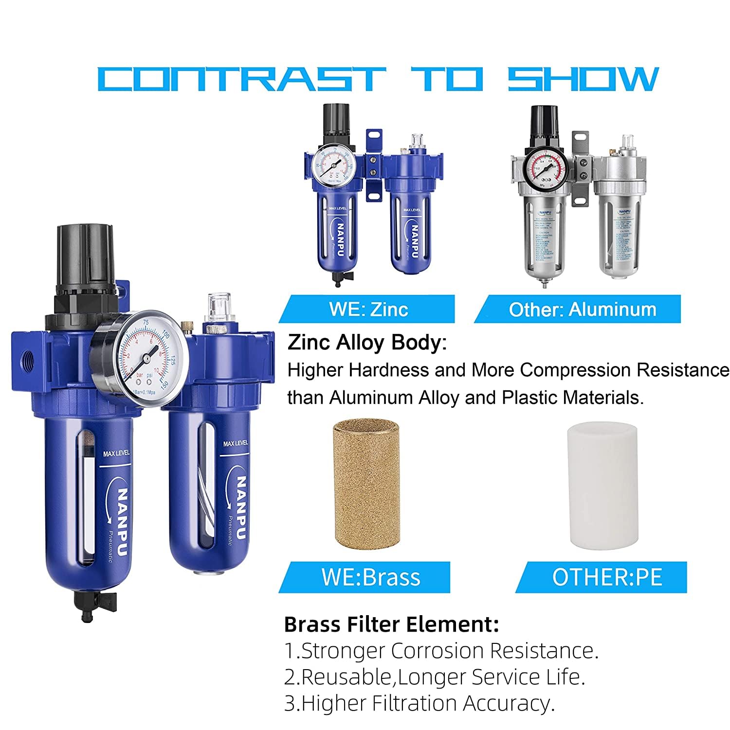 Snapklik.com : NANPU 1/4" NPT Compressed Air Filter Regulator Lubricator