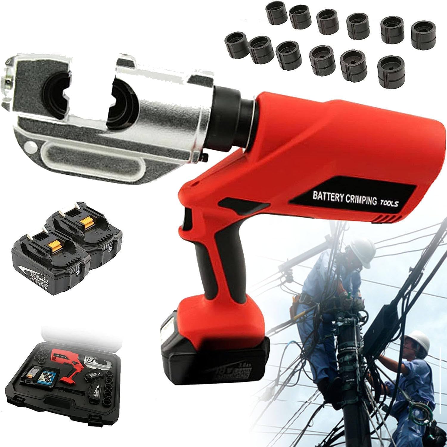 18V Electric Hydraulic Crimping Tool 12 Dies Powered Cable Wire Lug ...