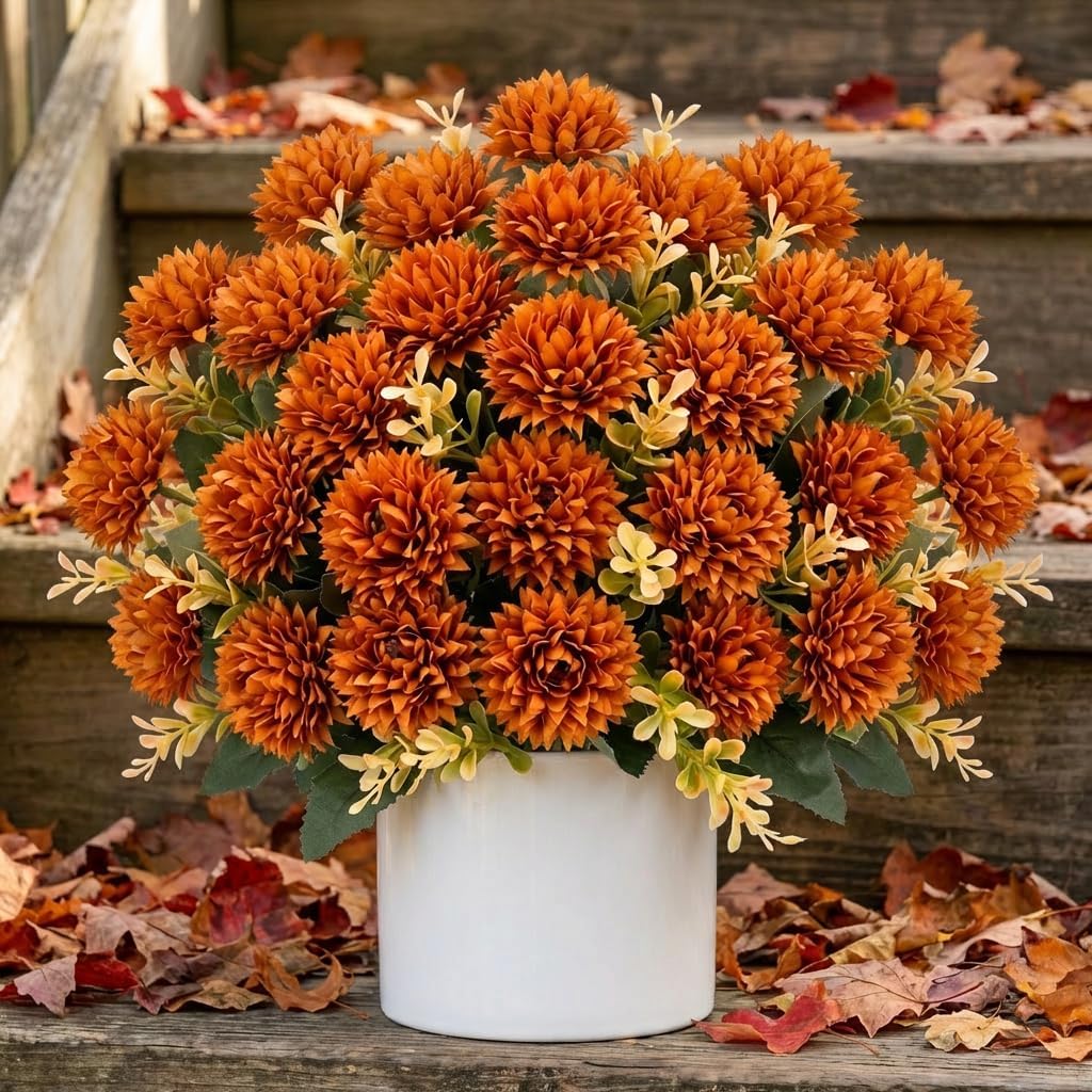 Amazon.com: Carfoeny 4 Pcs Fake Mums Artificial Flowers for Outdoors ...