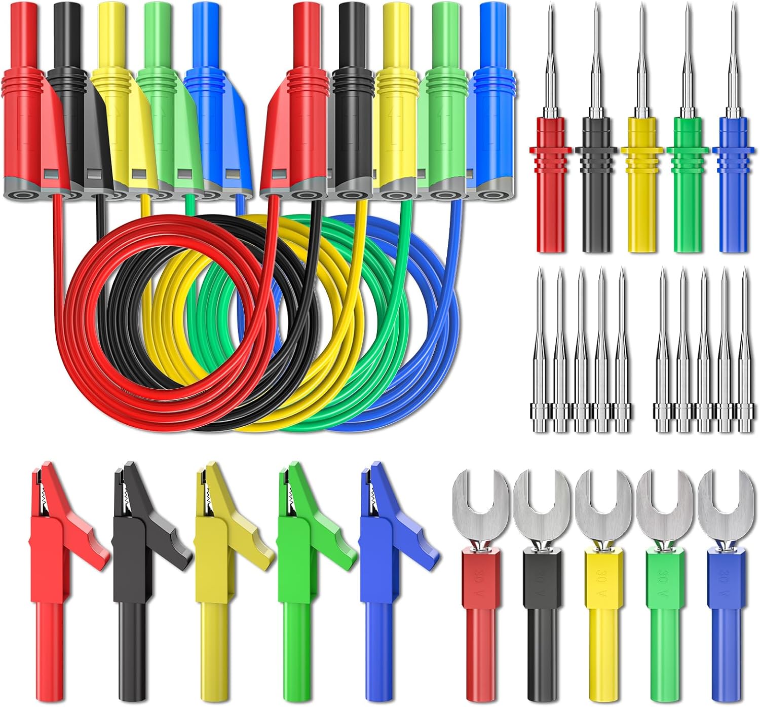 Goupchn 5PCS Banana Plug Silicone Test Leads Kit 4mm Fully Insulated ...