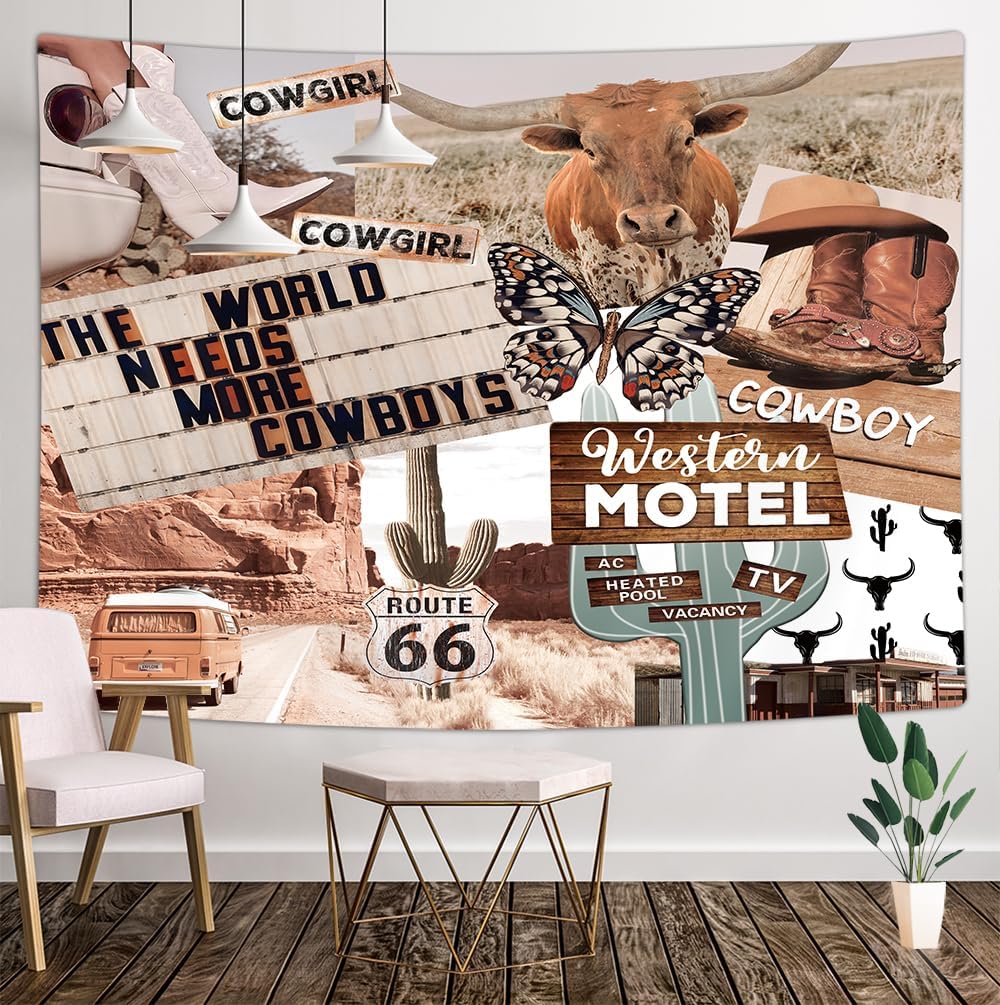 Amazon.com: Western Boho Tapestry, Funny Rustic Farmhouse Cow Butterfly ...