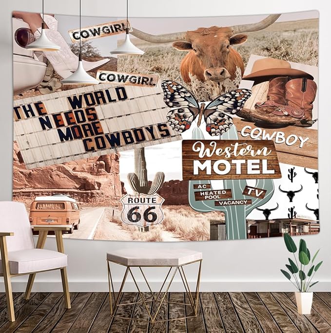 Amazon.com: Western Boho Tapestry, Funny Rustic Farmhouse Cow Butterfly ...