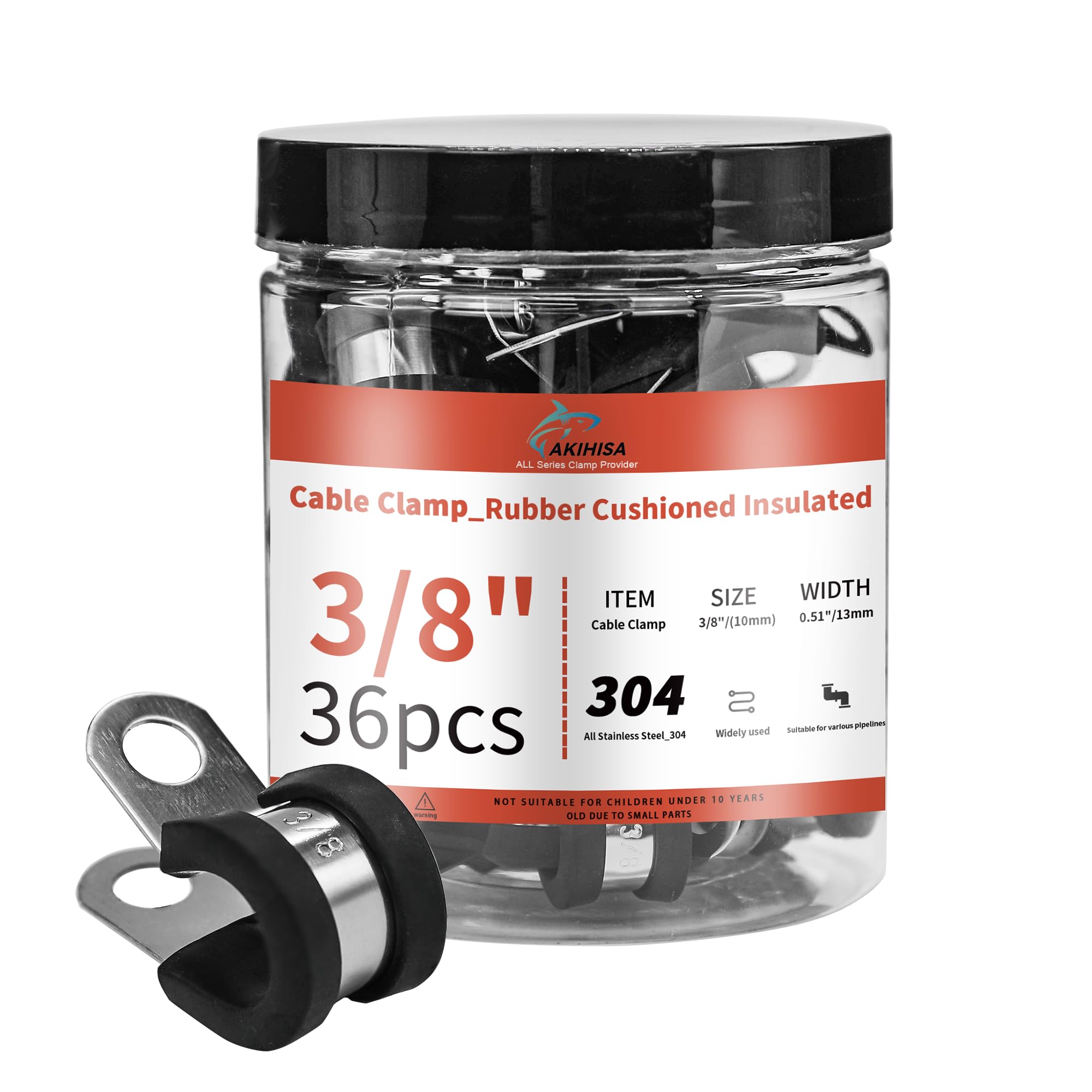 AKIHISA 36pcs 10mm Cable Clamps Assortment Kit, 3/8" 304 Stainless ...