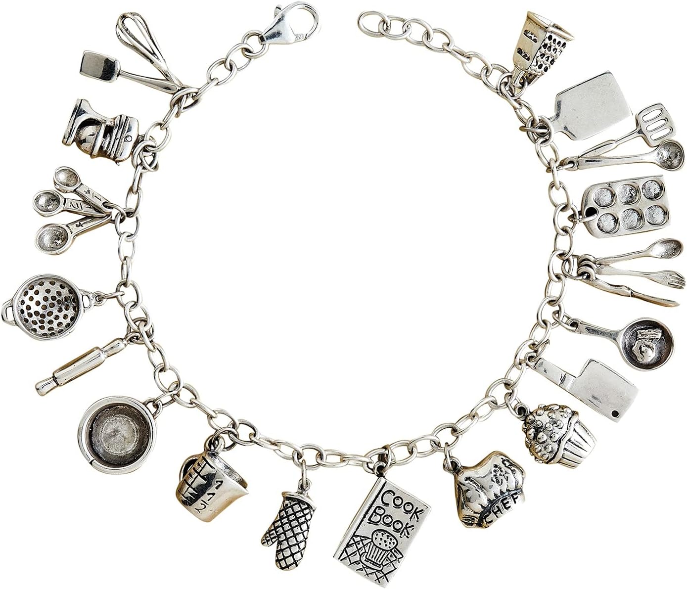 Amazon.com: FLORIANA Womens Cook Charm Bracelet - Sterling Silver Chain ...