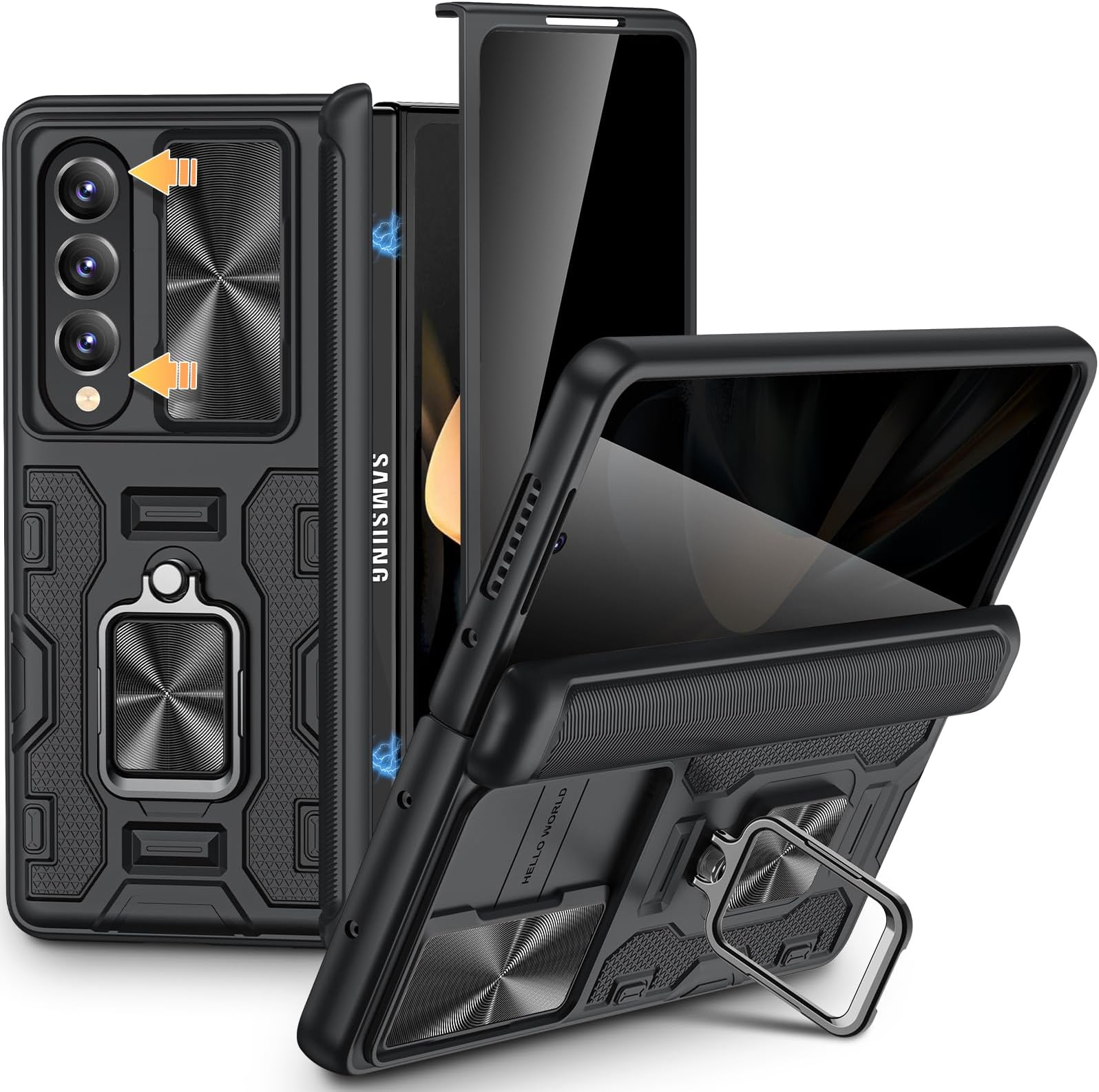 Amazon.com: VEGO for Galaxy Z Fold 4 Case with Magnetic Kickstand, Built-in Privacy Screen ...