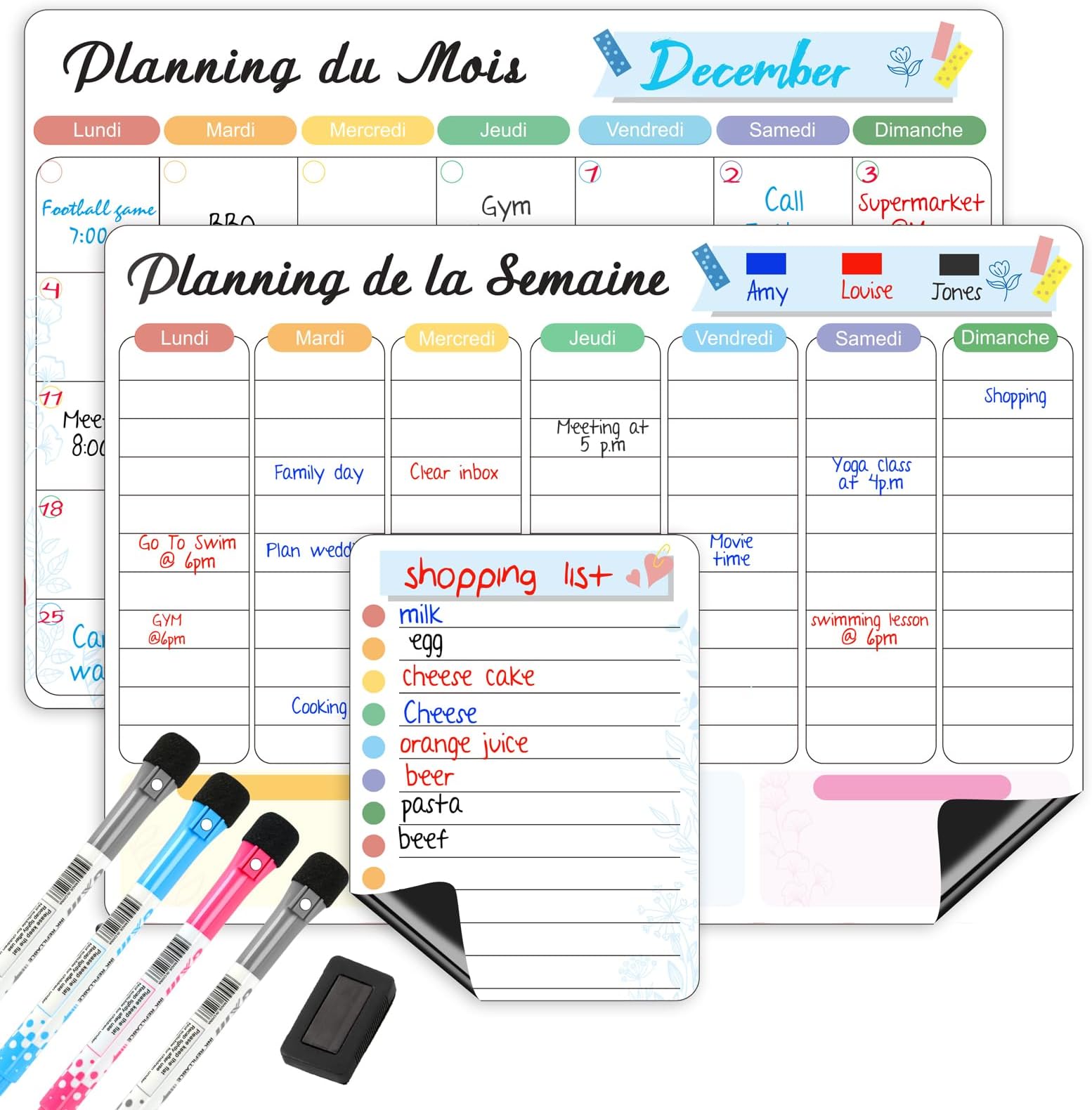 ANLIOTE Calendrier Magnétique pour Frigo, Effaçable à Sec, 3 Plannings ...