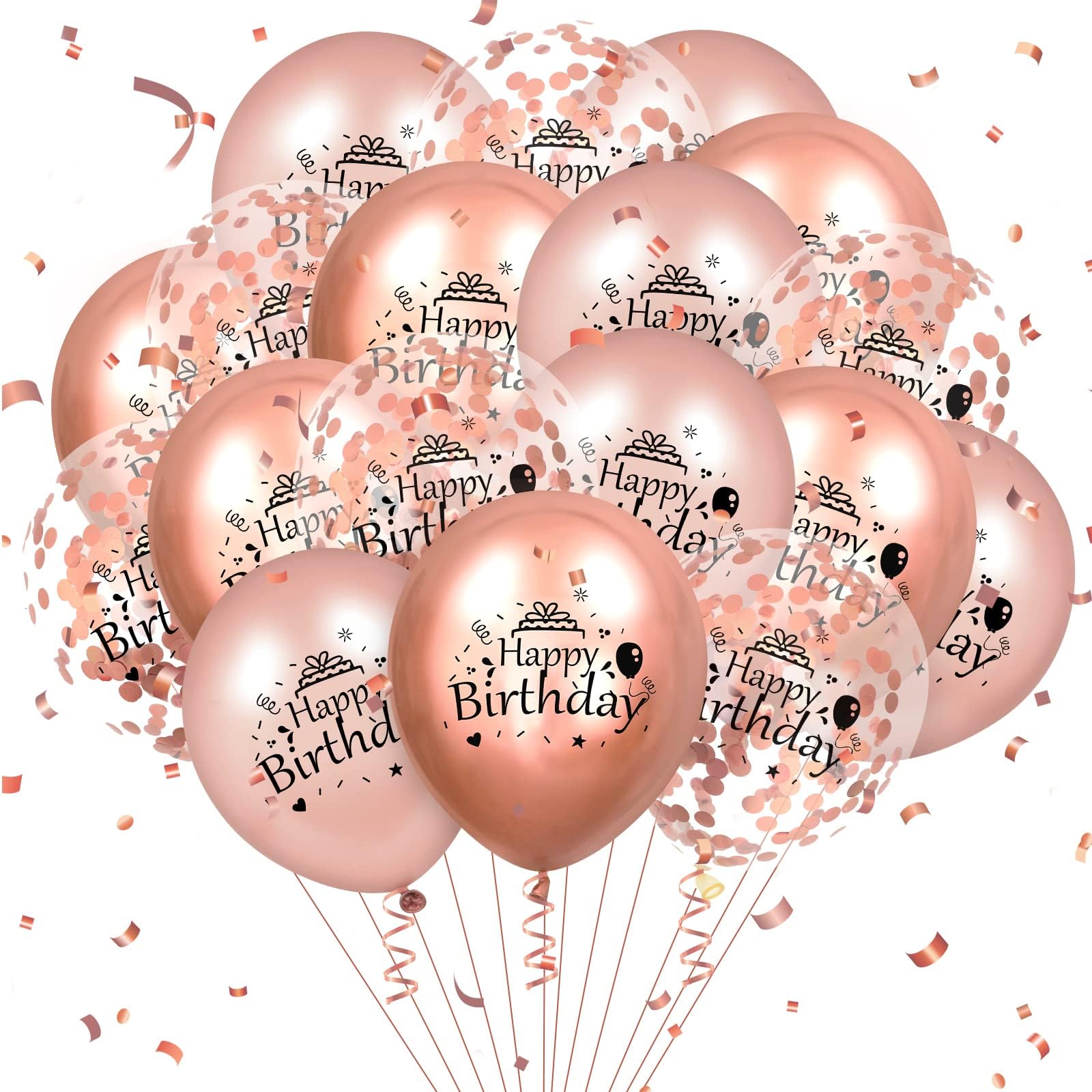 Amazon.com: Rose Gold Confetti Latex Balloons, 50 pack 12 inch Birthday ...