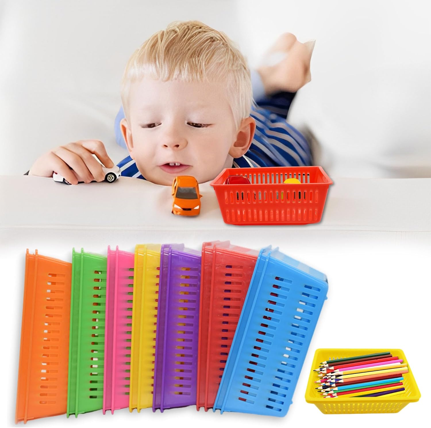 FGXY 14pcs Coloured Pencil Baskets, Plastic Storage Baskets, Stationery ...