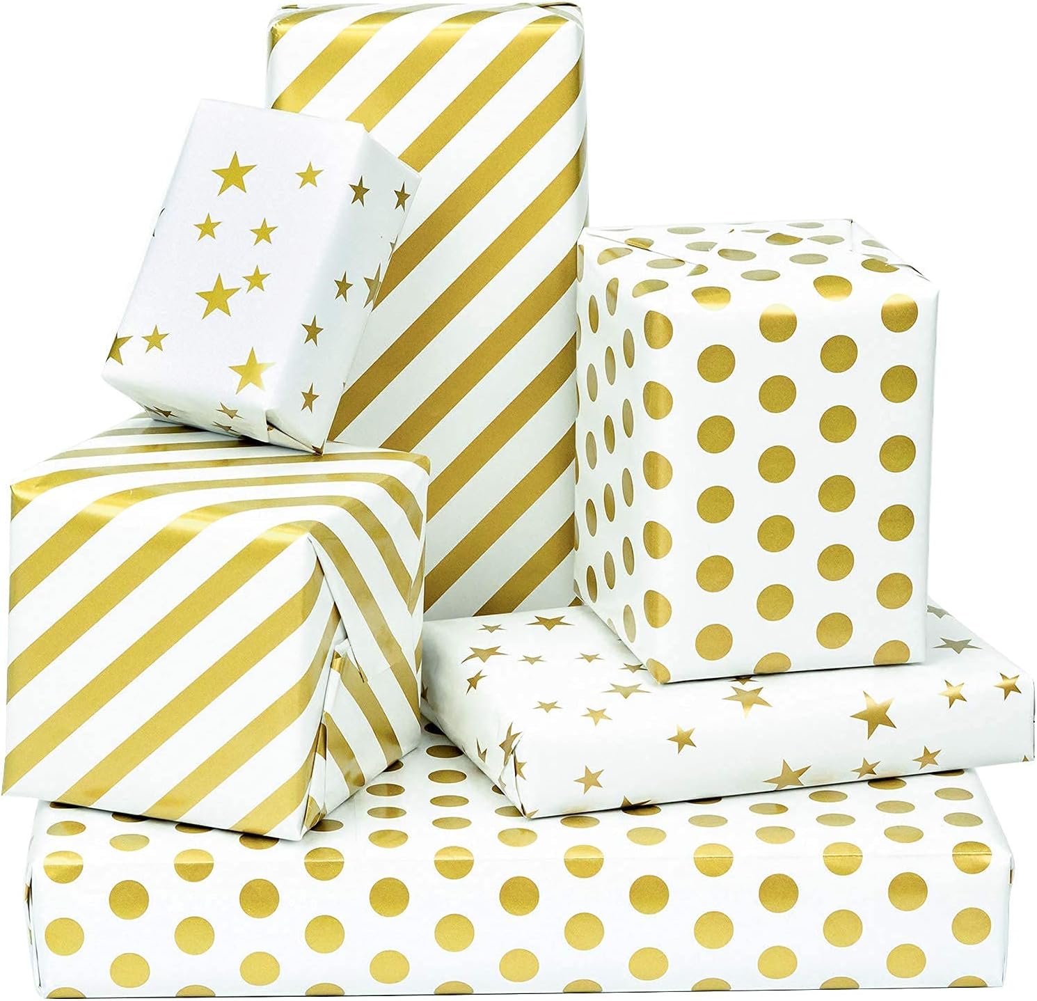 Holijolly Wrapping Paper Sheet – Folded Flat – 6 Different Gold Design ...
