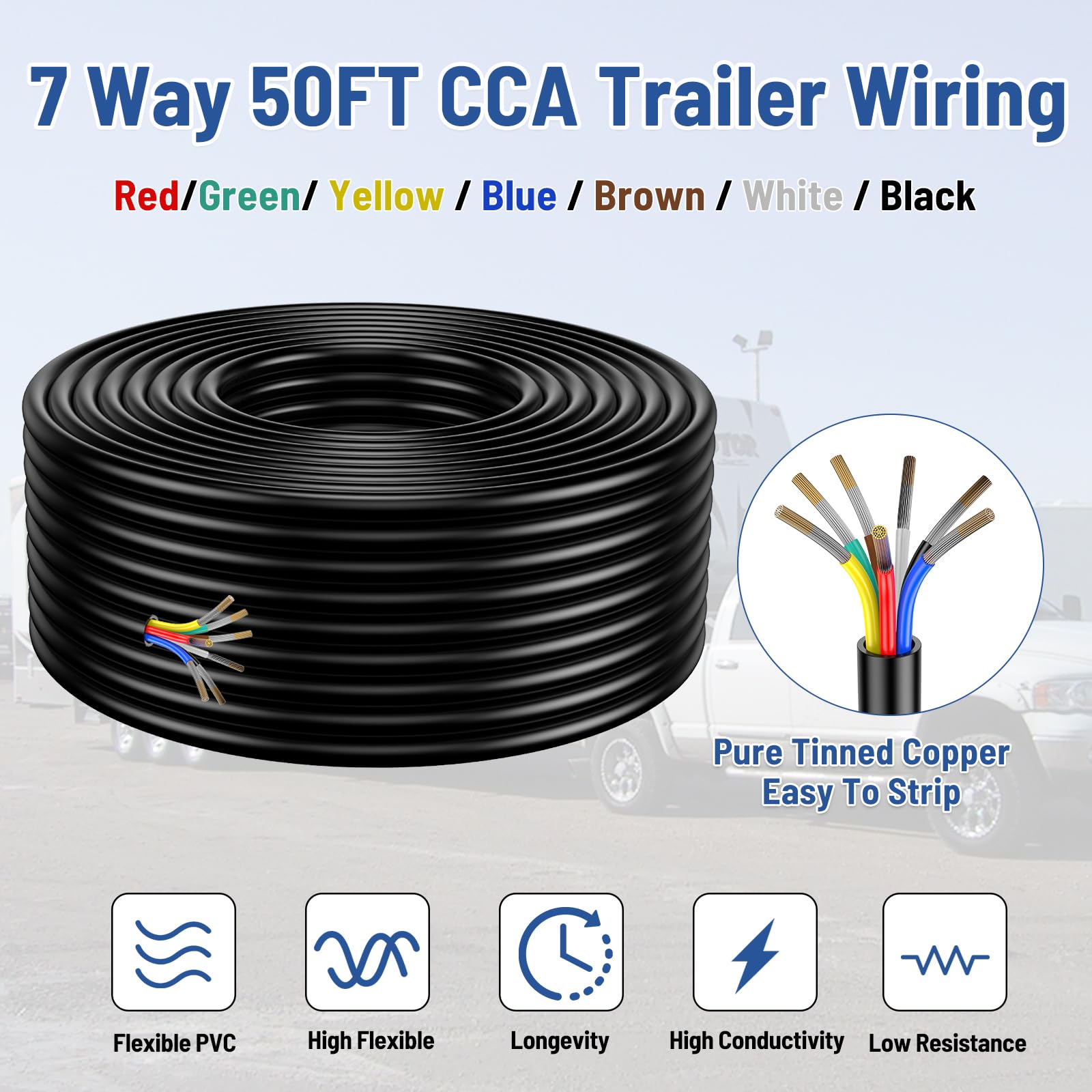 Snapklik.com : 7 Way Trailer Wire Heavy Duty 14 Gauge 7 Pin Trailer ...