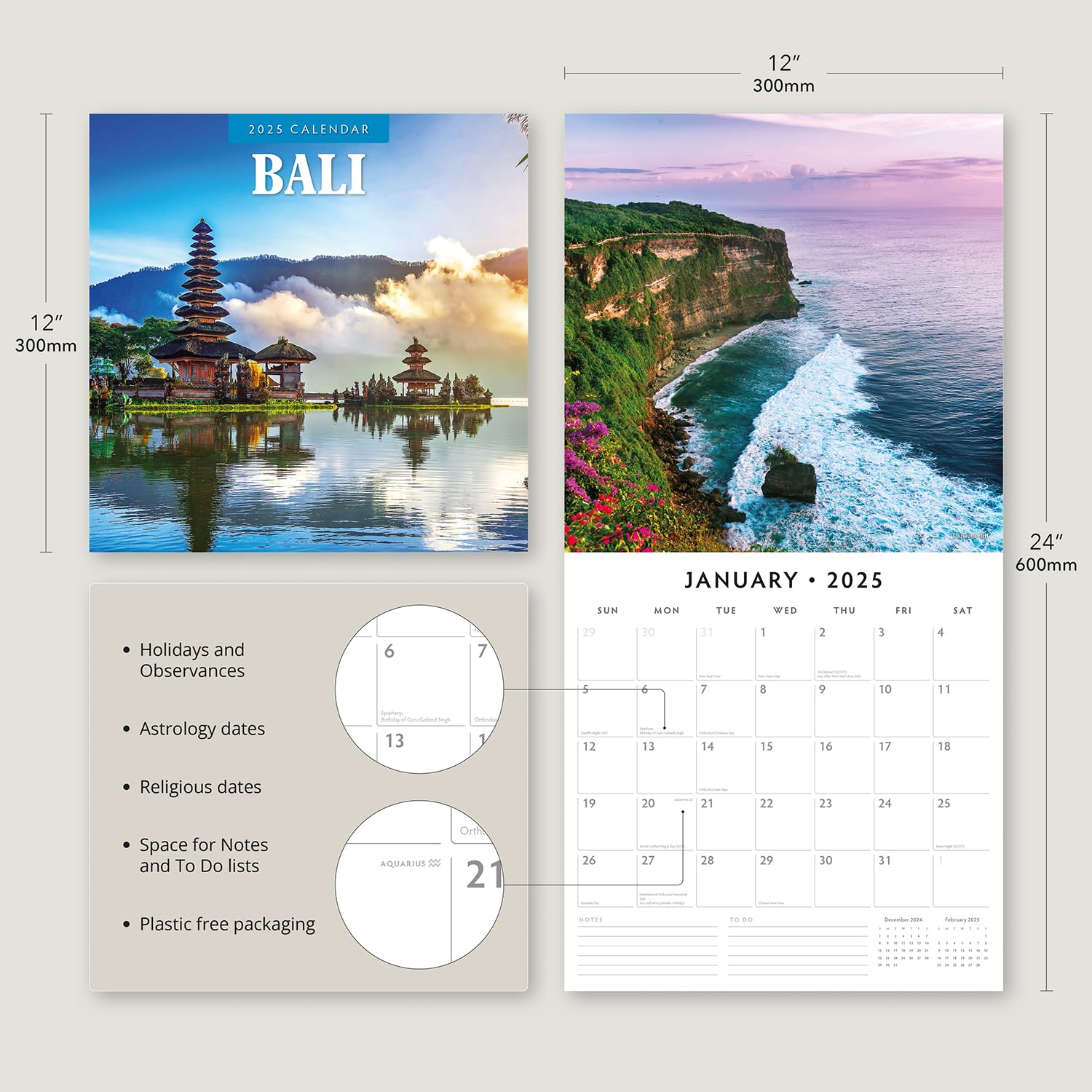 Bali – 2025 Square Wall Calendar – by Red Robin Publishing – BigaMart