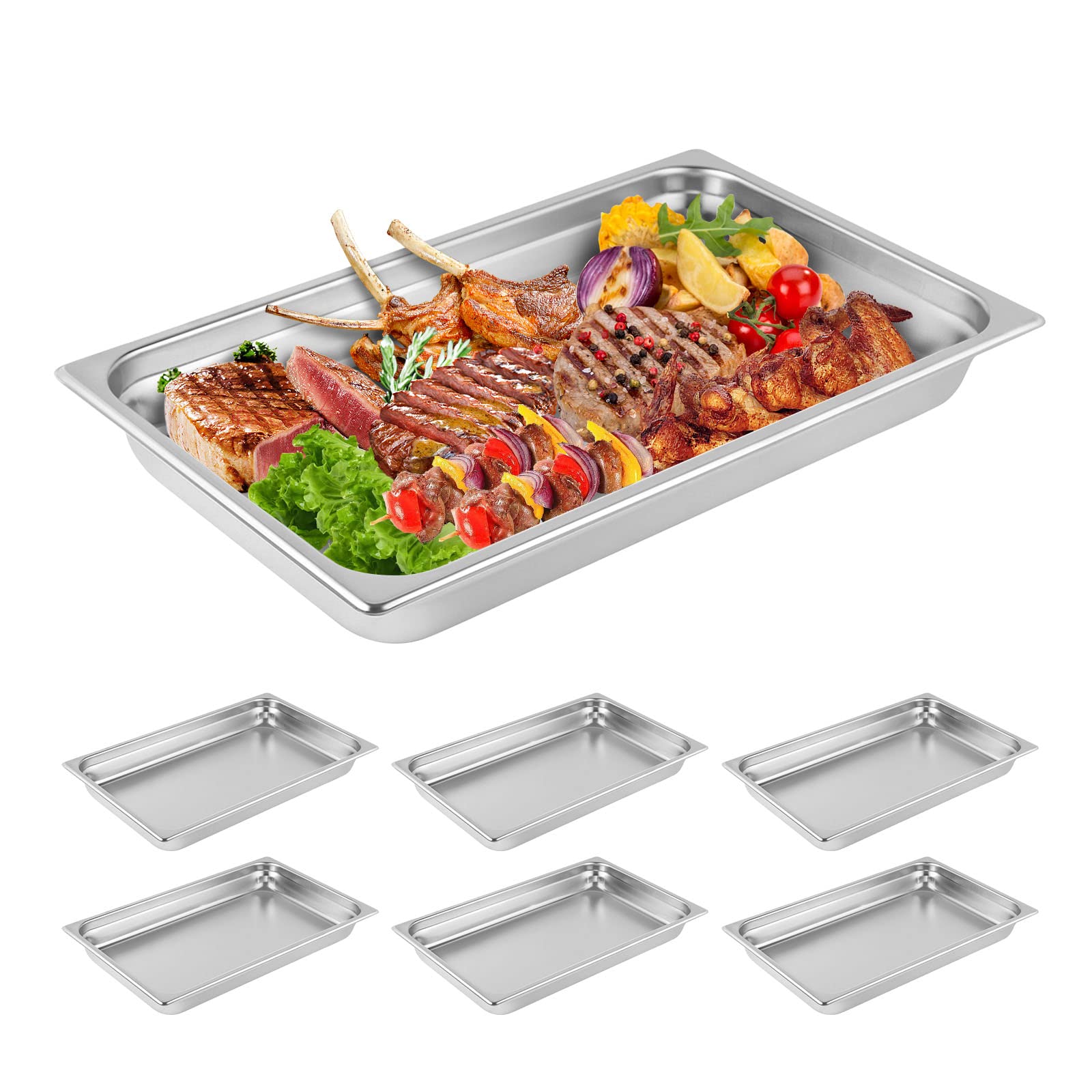 Amazon.com: HOCCOT Full Size Hotel Pan 6 Packs, 2.6" Deep 304 Stainless ...