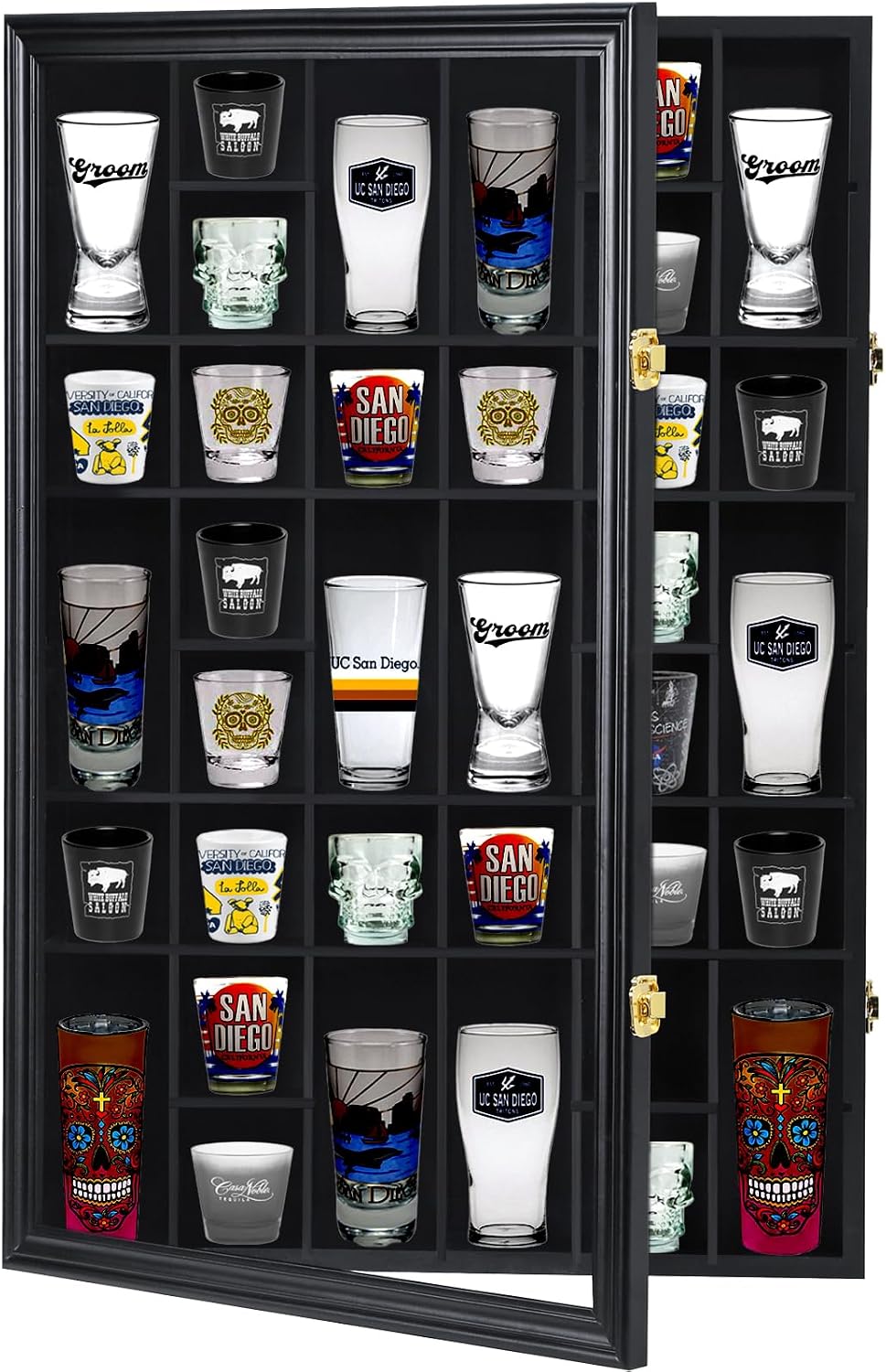 Furnishh 36 Slots Shot Glass Display Case with Lockable Door, Solid ...