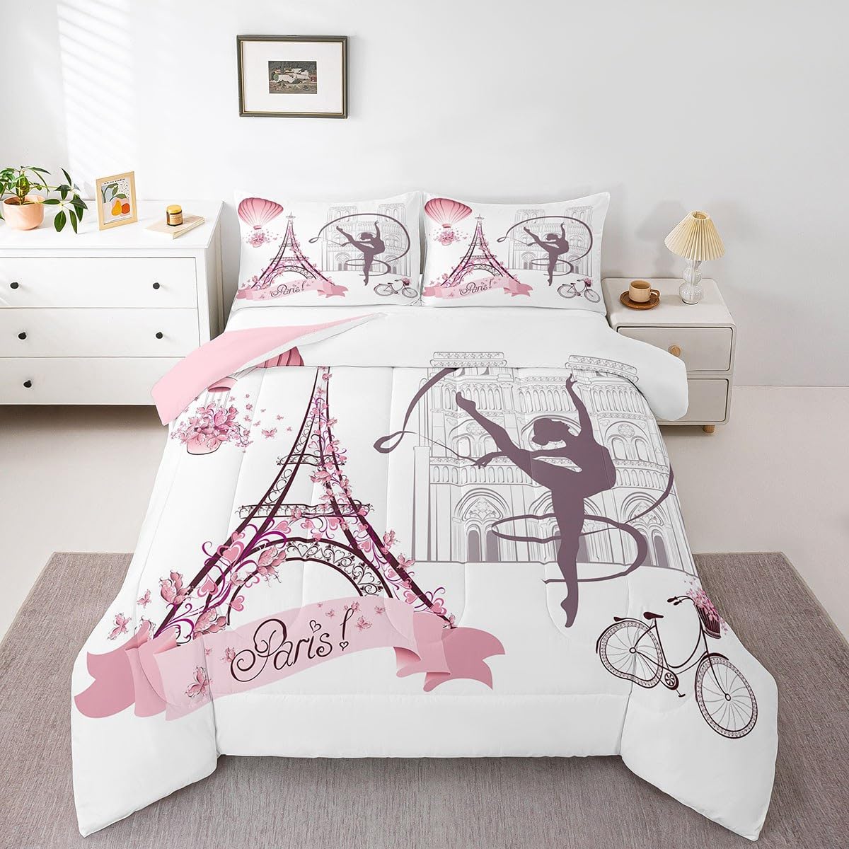 Amazon.com: Paris Bedding Set Full, Gymnastics Comforter Set for Girls ...
