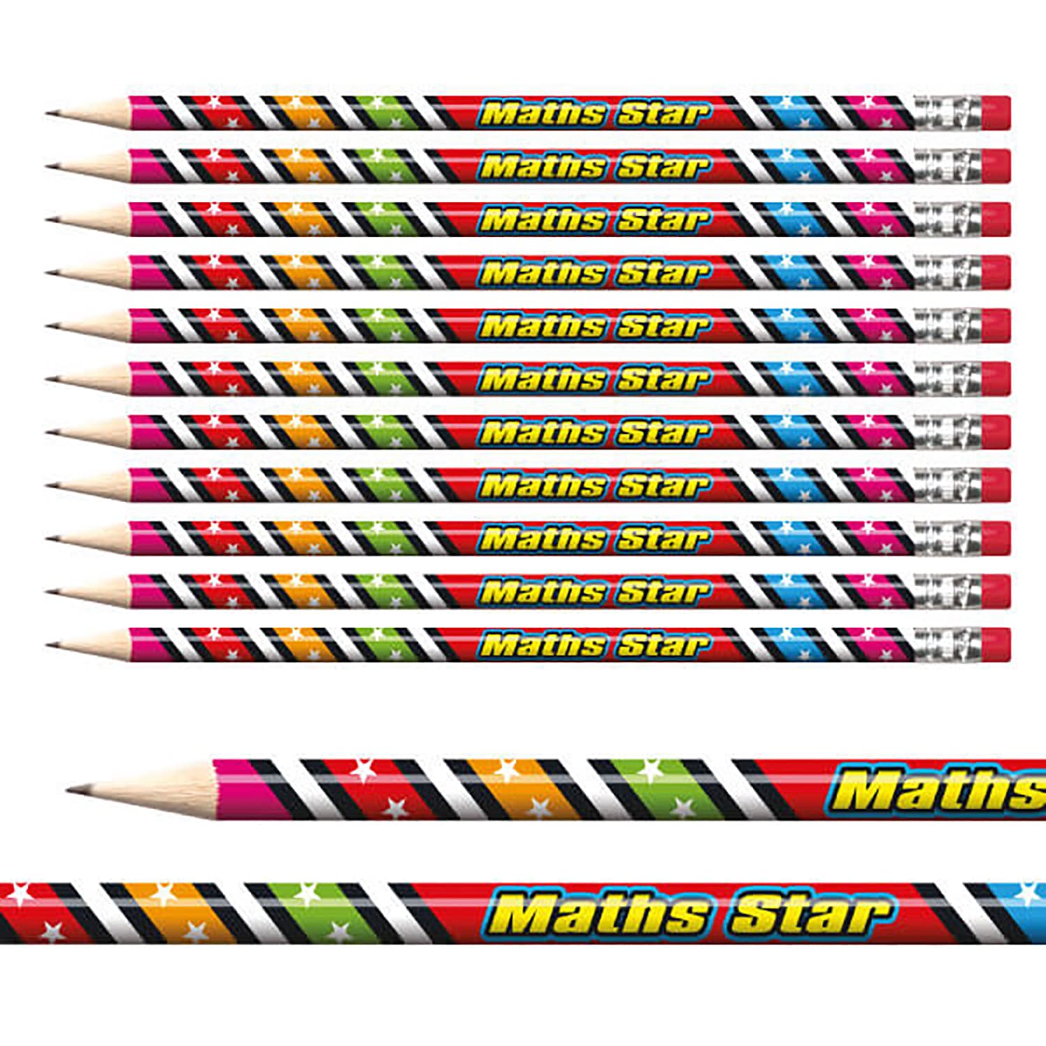 24 Foil Maths Star Award Pencils Pupil Children Rewards Motivational ...