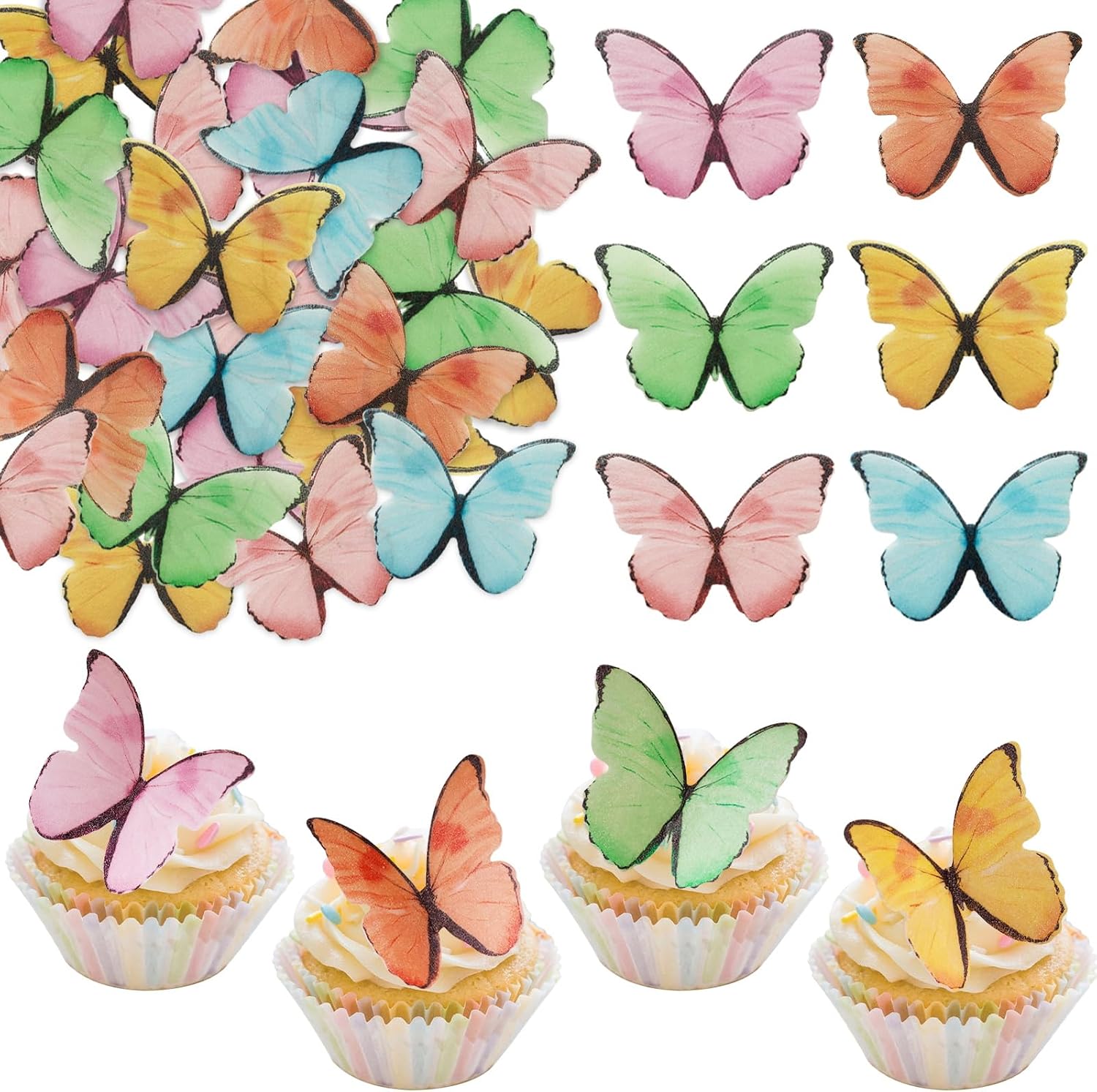 Amazon.com: Morofme 48pcs Edible Butterflies Cupcake Toppers Butterfly ...