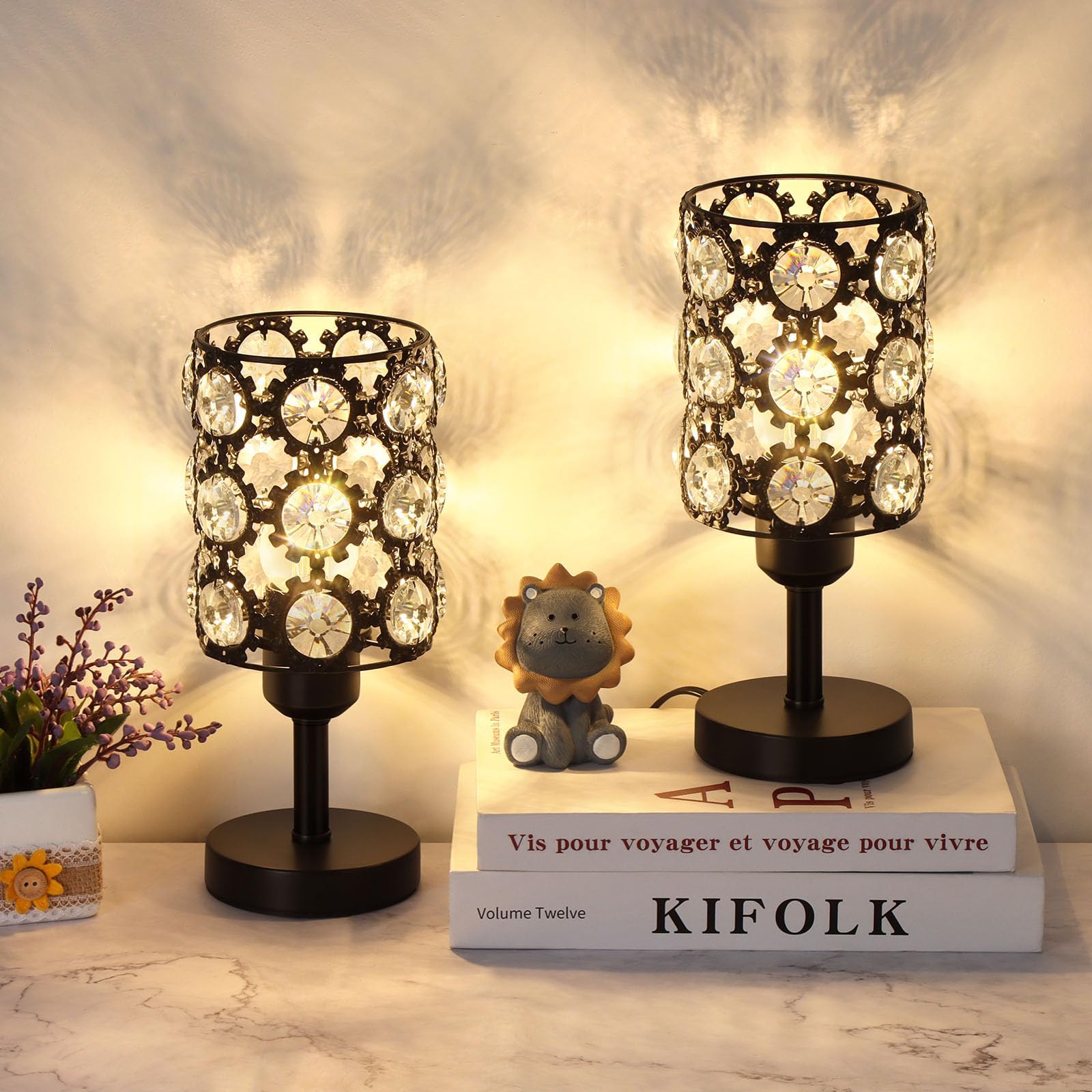 CADUKE Crystal Table Lamp Set of 2 Modern Bedside Table Lamp with ...