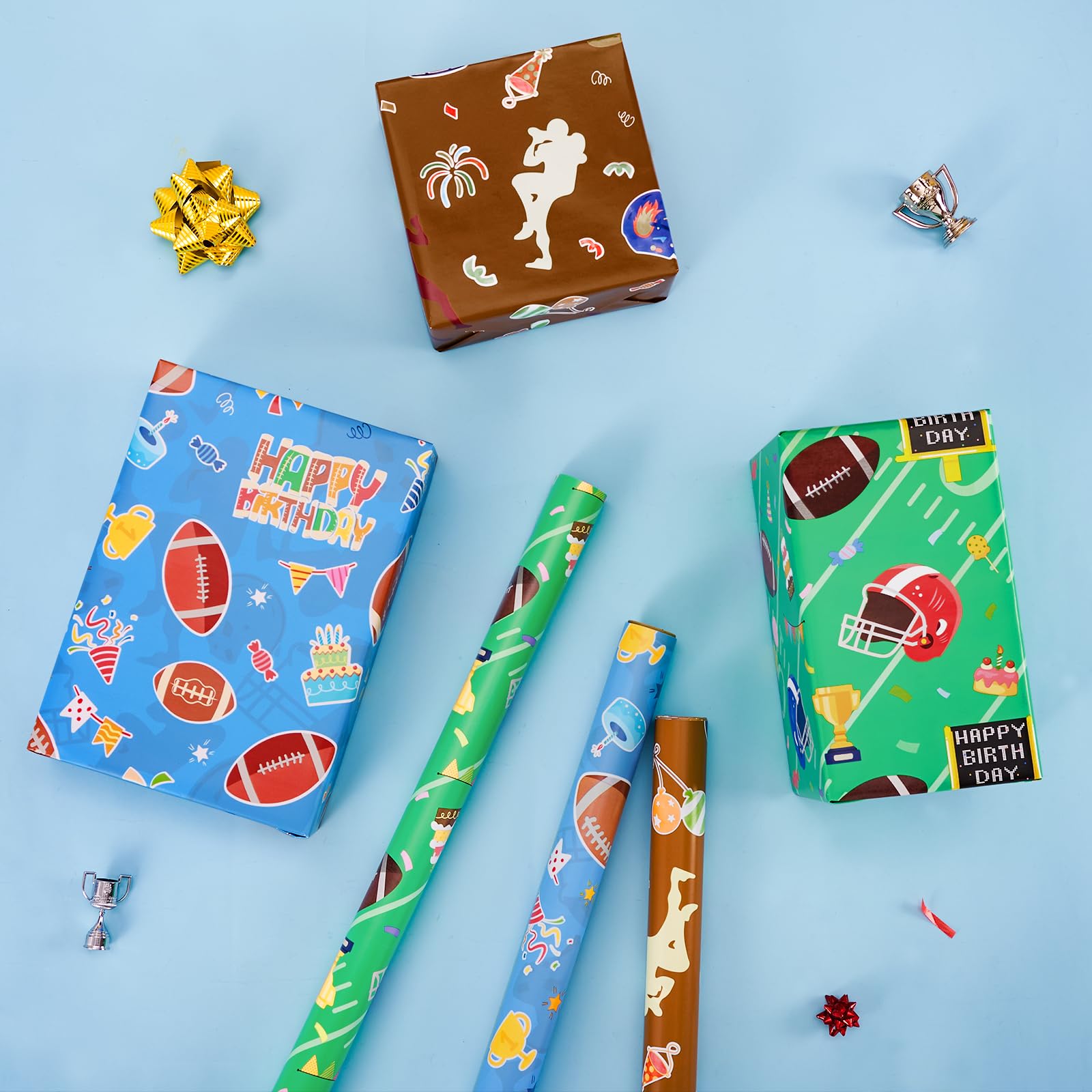 Snapklik.com : WERNNSAI Football Wrapping Paper Rolls - 3 Short Rolls ...