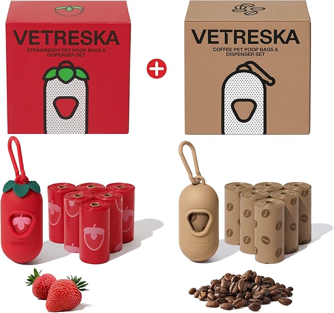 Amazon.com: VETRESKA Dog Poop Bag Dispensers with Strawberry & Coffee Scented Bags, Extra Thick ...