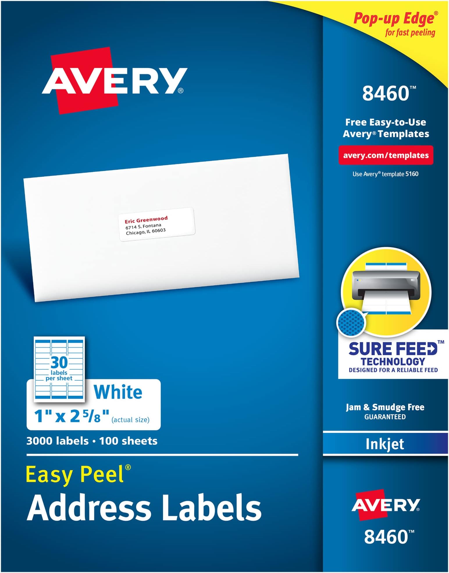 Avery Easy Peel White Mailing Labels for Ink Jet Printers, 1 x 2.62 ...