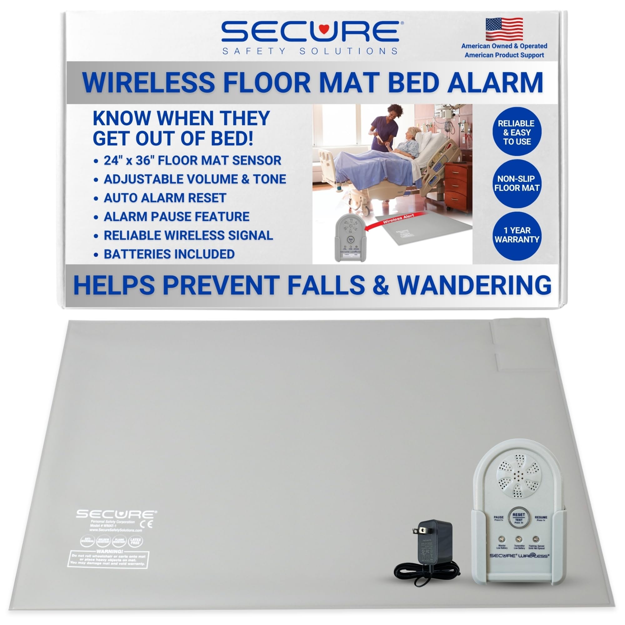 Amazon.com: Secure Wireless Floor Mat Bed Alarm for Elderly Adults ...